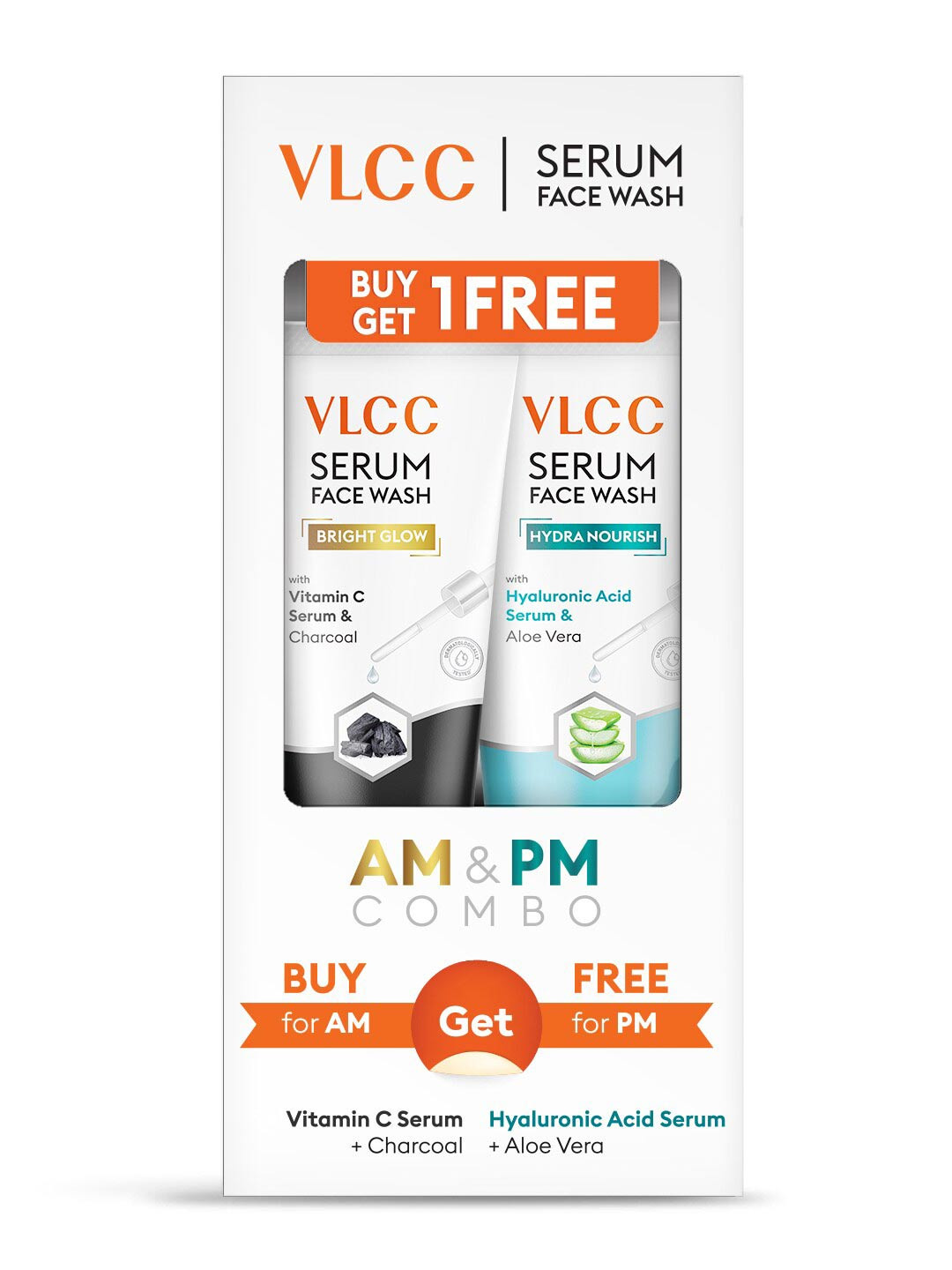 Buy VLCC Vitamin C & Charcoal Serum Facewash For AM & Aloe Vera Serum ...