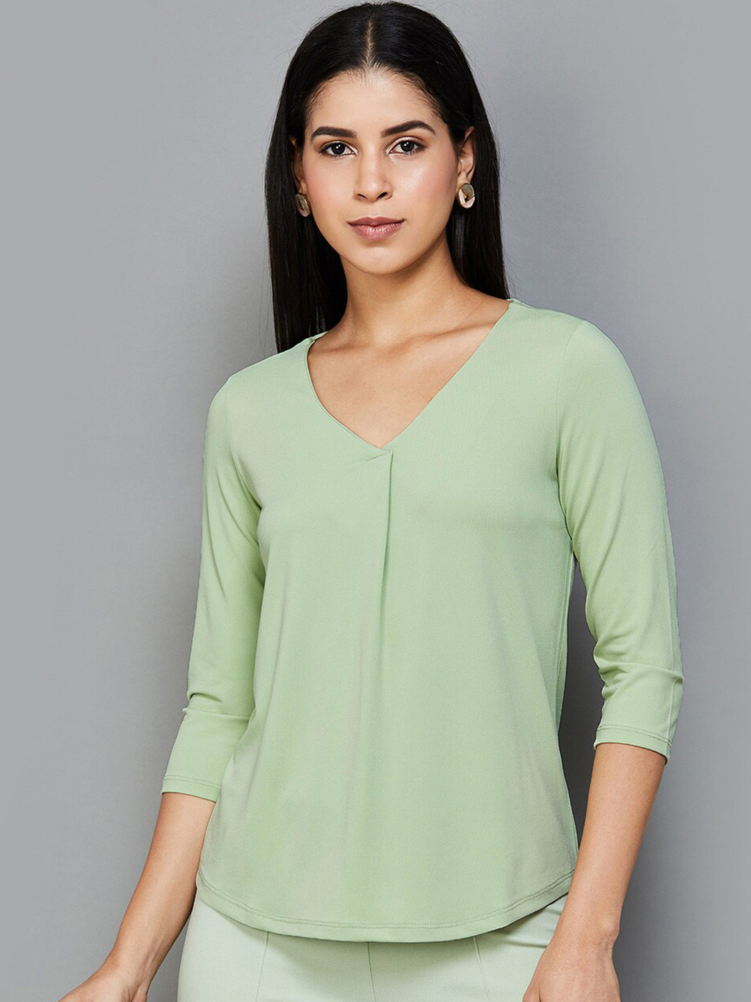 Buy CODE By Lifestyle Three Quarter Sleeves V Neck Regular Top - Tops ...