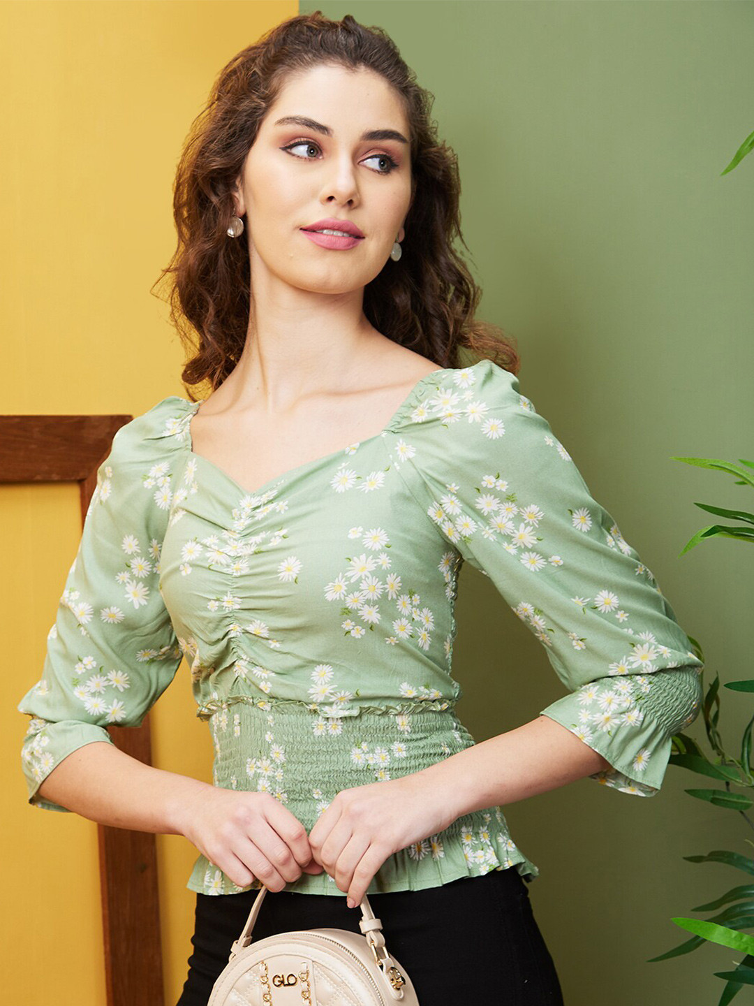 Buy GlobusFloral Printed Frilled & Cinched Top - Tops for Women ...