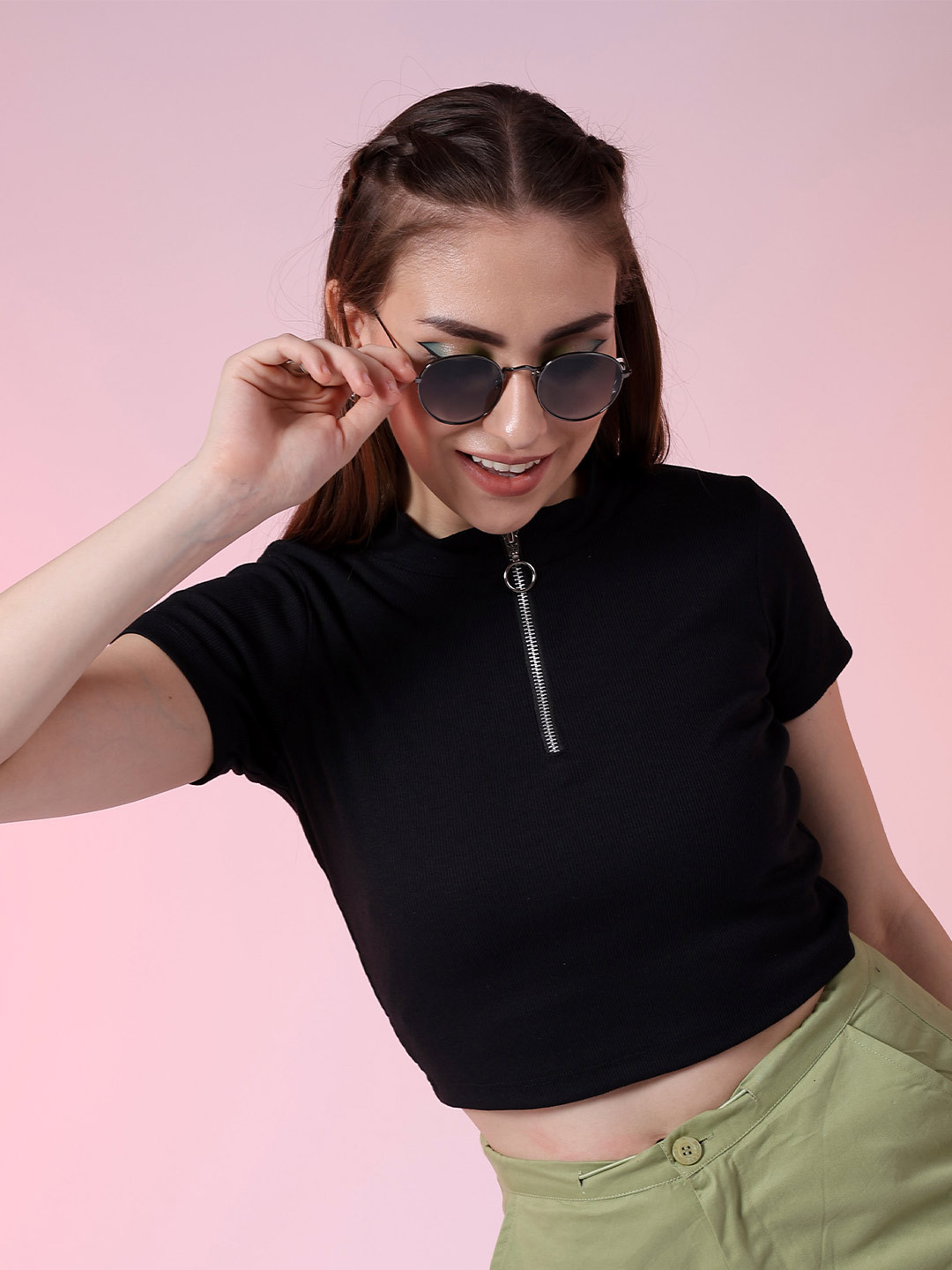 Buy Freehand By The Indian Garage Co Opaque High Neck Crop Top - Tops ...