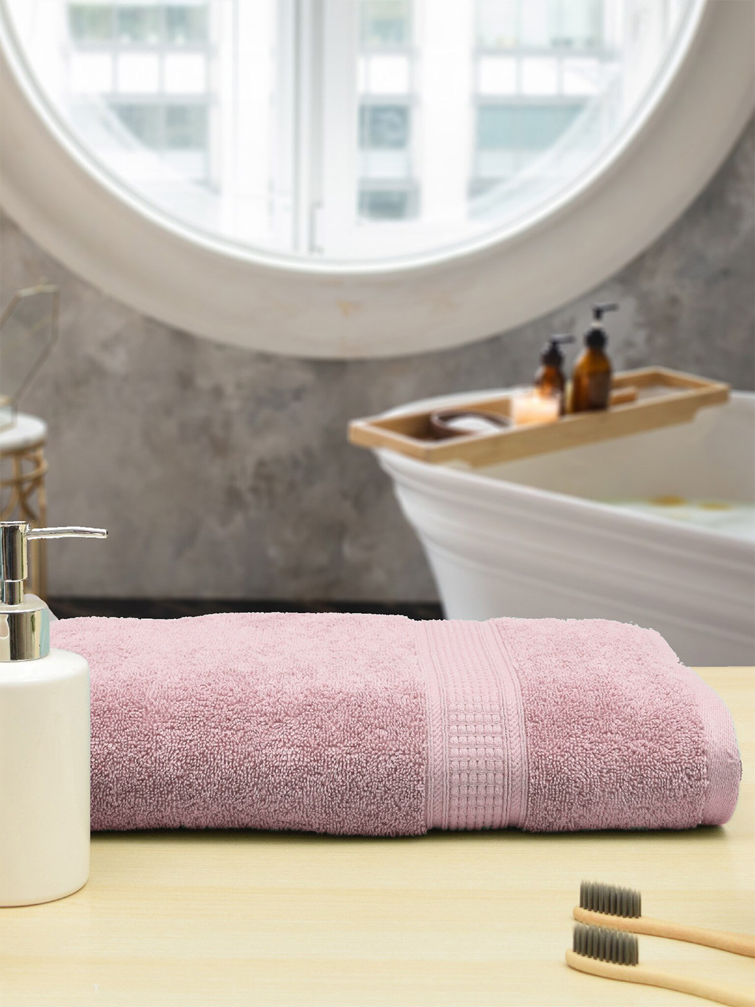 Buy Aura TRIO Mauve Cotton Bath Towels 550 GSM - Bath Towels for Unisex ...