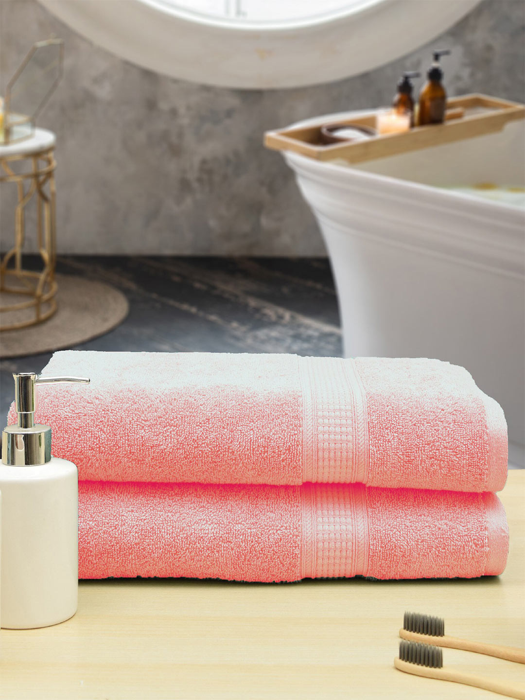 Buy Aura TRIO Peach 2 Pieces Cotton Bath Towels 550 GSM - Bath Towels ...