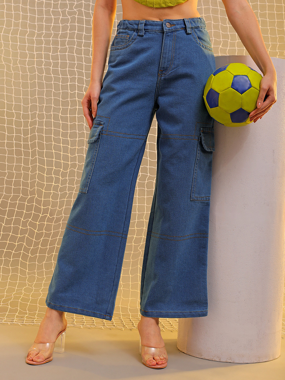 Buy Freehand By The Indian Garage Co Women Baggy Fit High Rise Clean ...