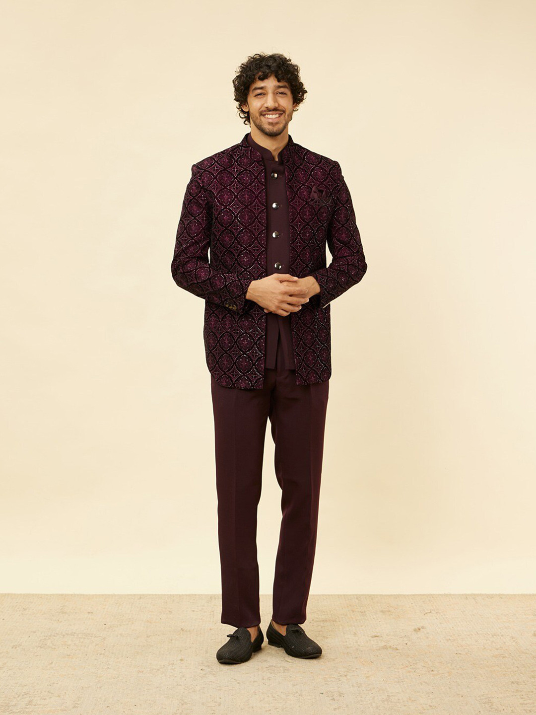 Buy Twamev Embroidered Raw Silk Indo Western Party 3 Piece Suit - Suits ...