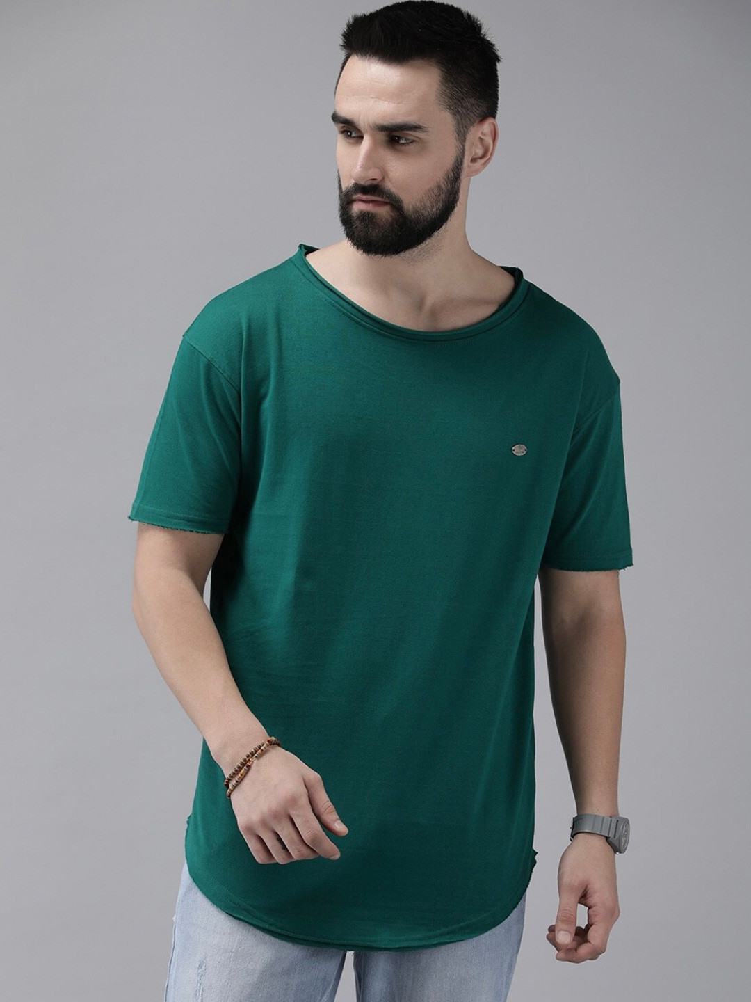 Buy The Roadster Lifestyle Co. Raw Edge Neck And Hemline Drop Shoulder ...