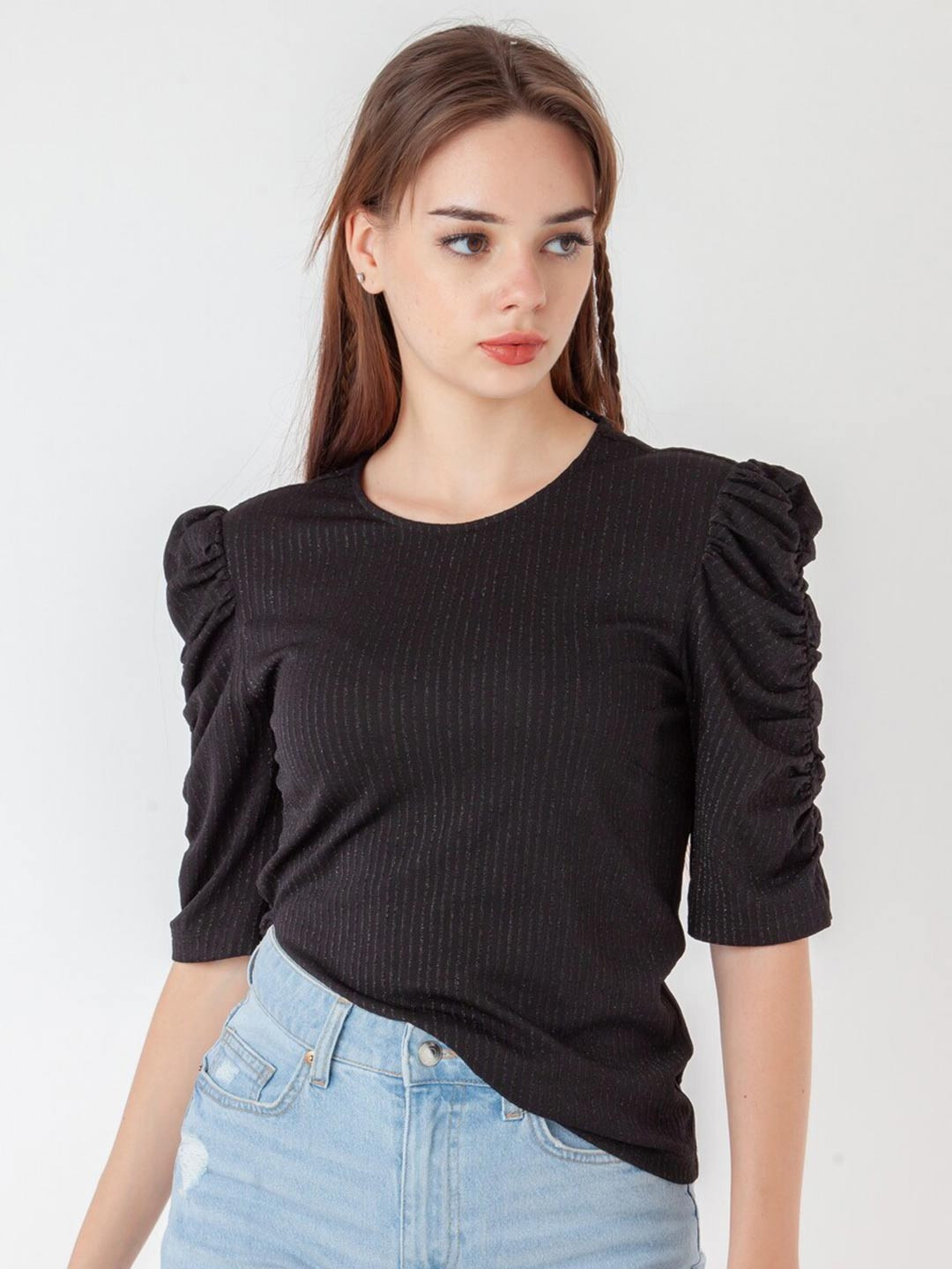 Buy Zink London Round Neck Short Sleeves Opaque Top - Tops for Women ...