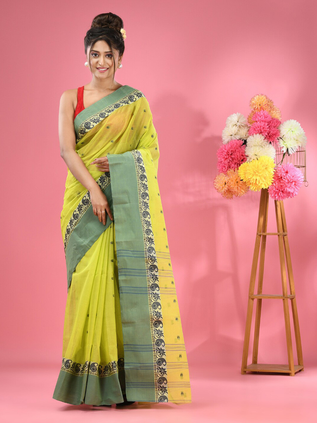 Buy Charukriti Ethnic Motifs Woven Design Pure Cotton Taant Saree ...