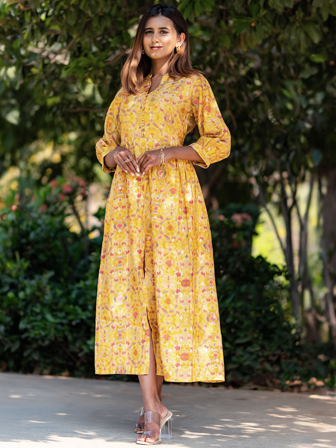 Buy Libas Printed Puff Sleeves A Line Midi Dress - Ethnic Dresses for ...