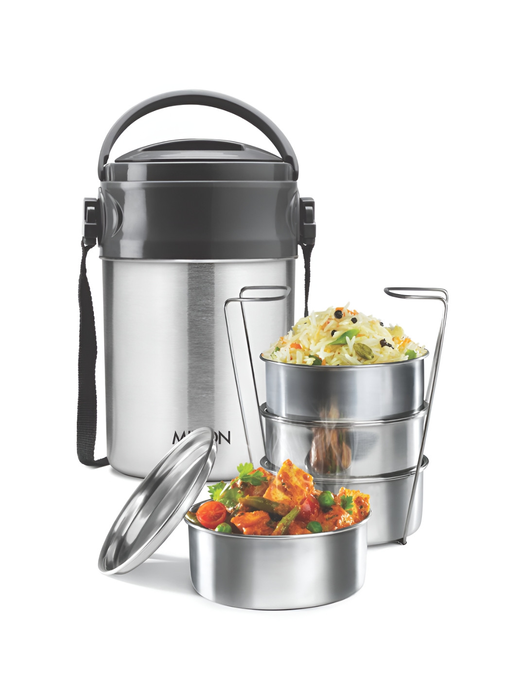Buy Milton Steel On 4 Tier Silver Toned Insulated Tiffin Box 1.72 Ltr ...