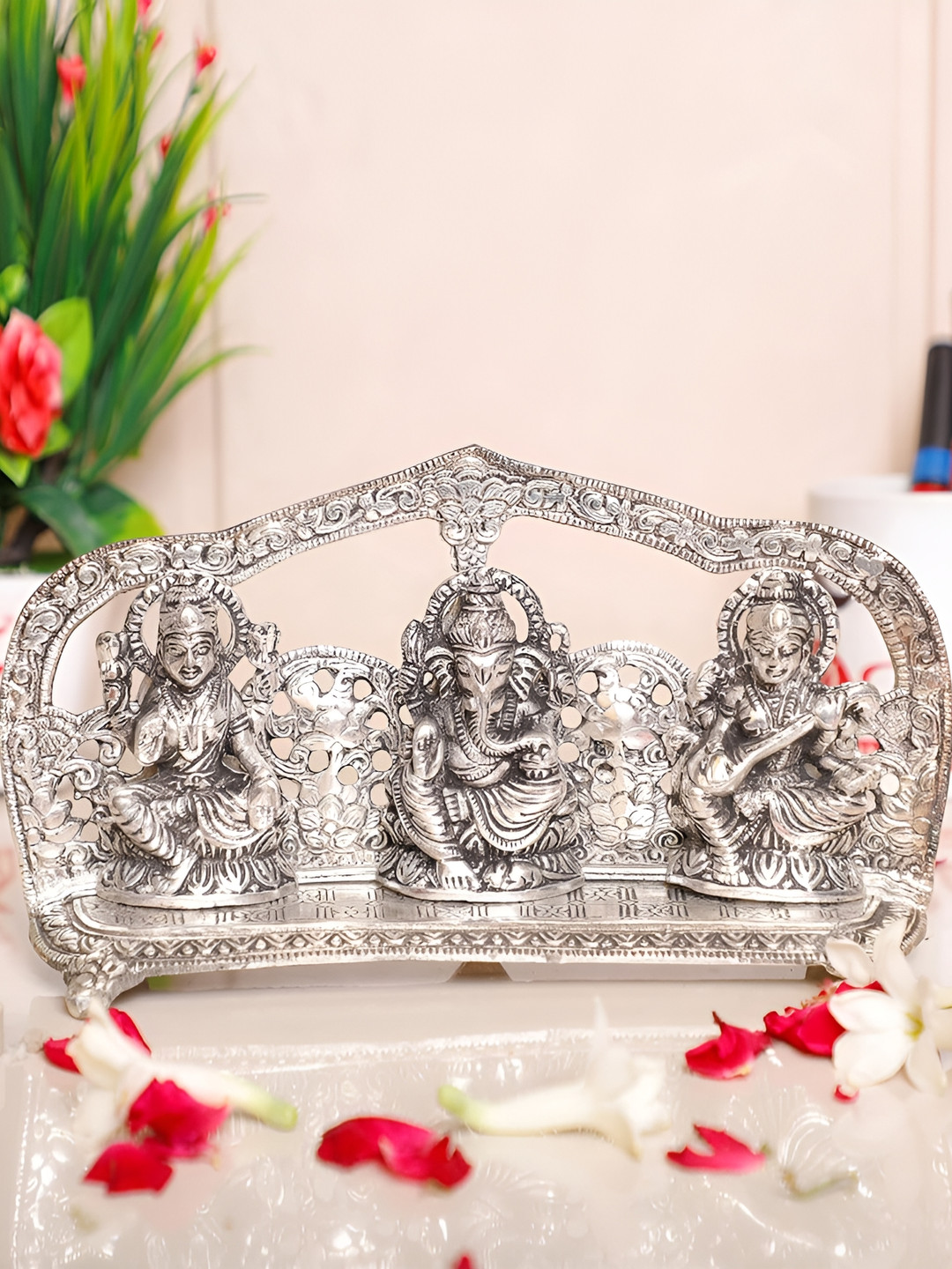 Buy Kridaykraft Silver Toned Laxmi Ganesha Saraswati Metal Showpiece ...
