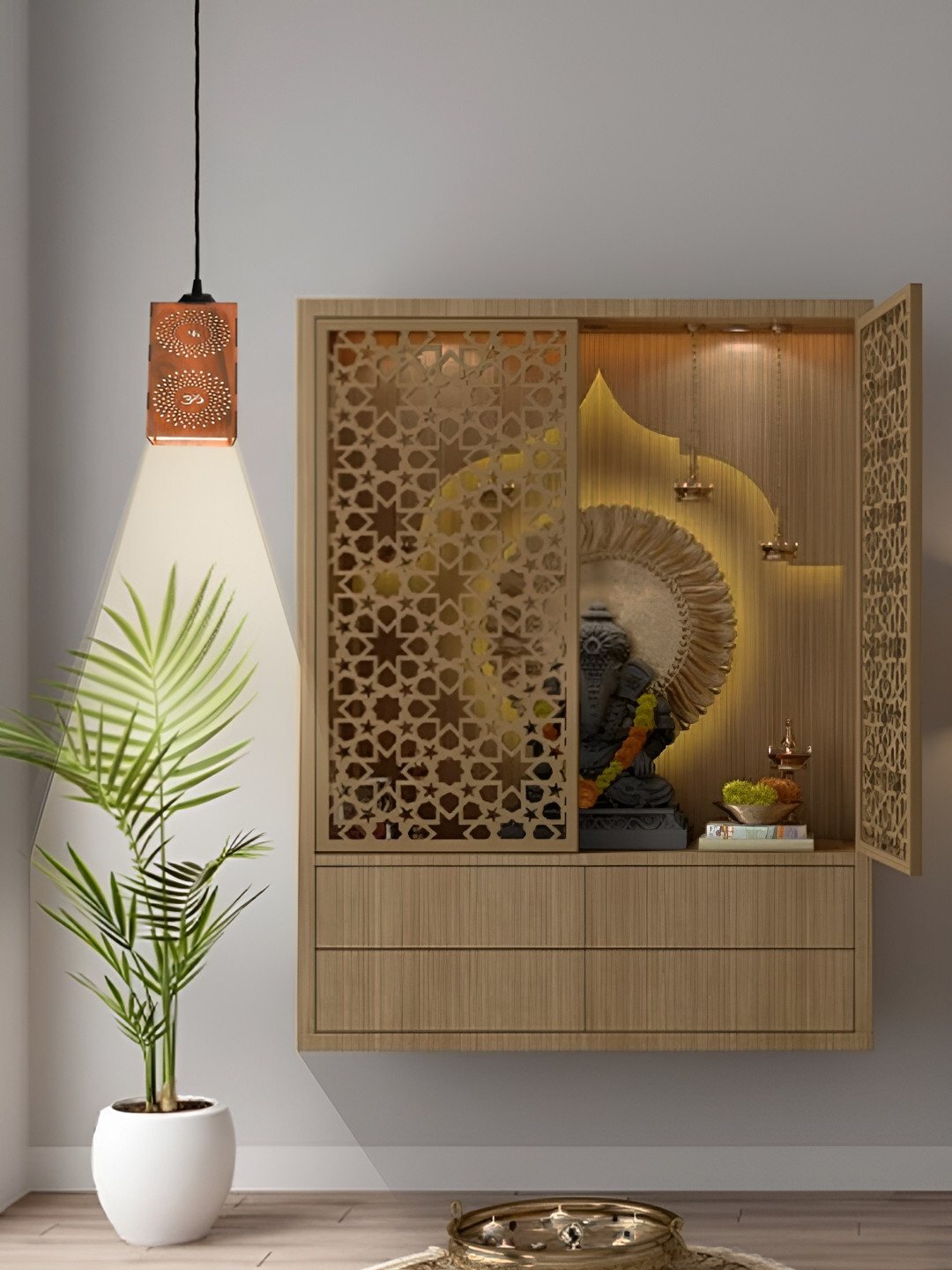 Buy Gojeeva Brown Swastik & Aum Symbol Wooden 10 Watts Rectangular ...