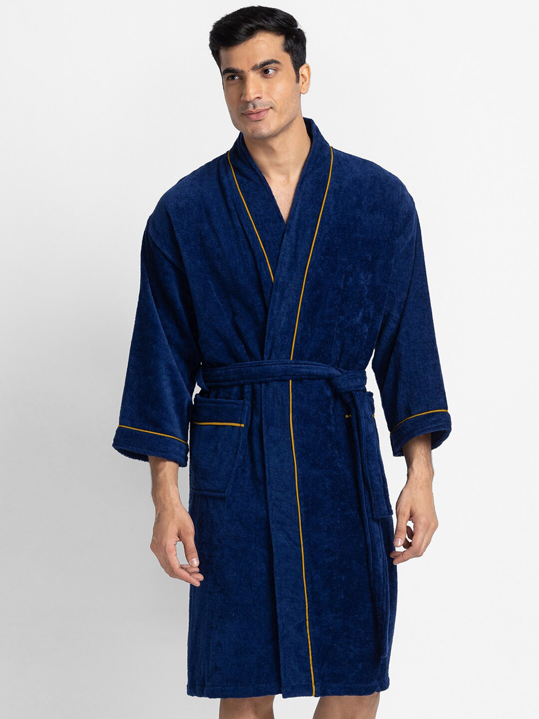 Buy BIANCA Navy Blue Micro Terry Ultra Soft Bath Robe - Bath Robe for ...