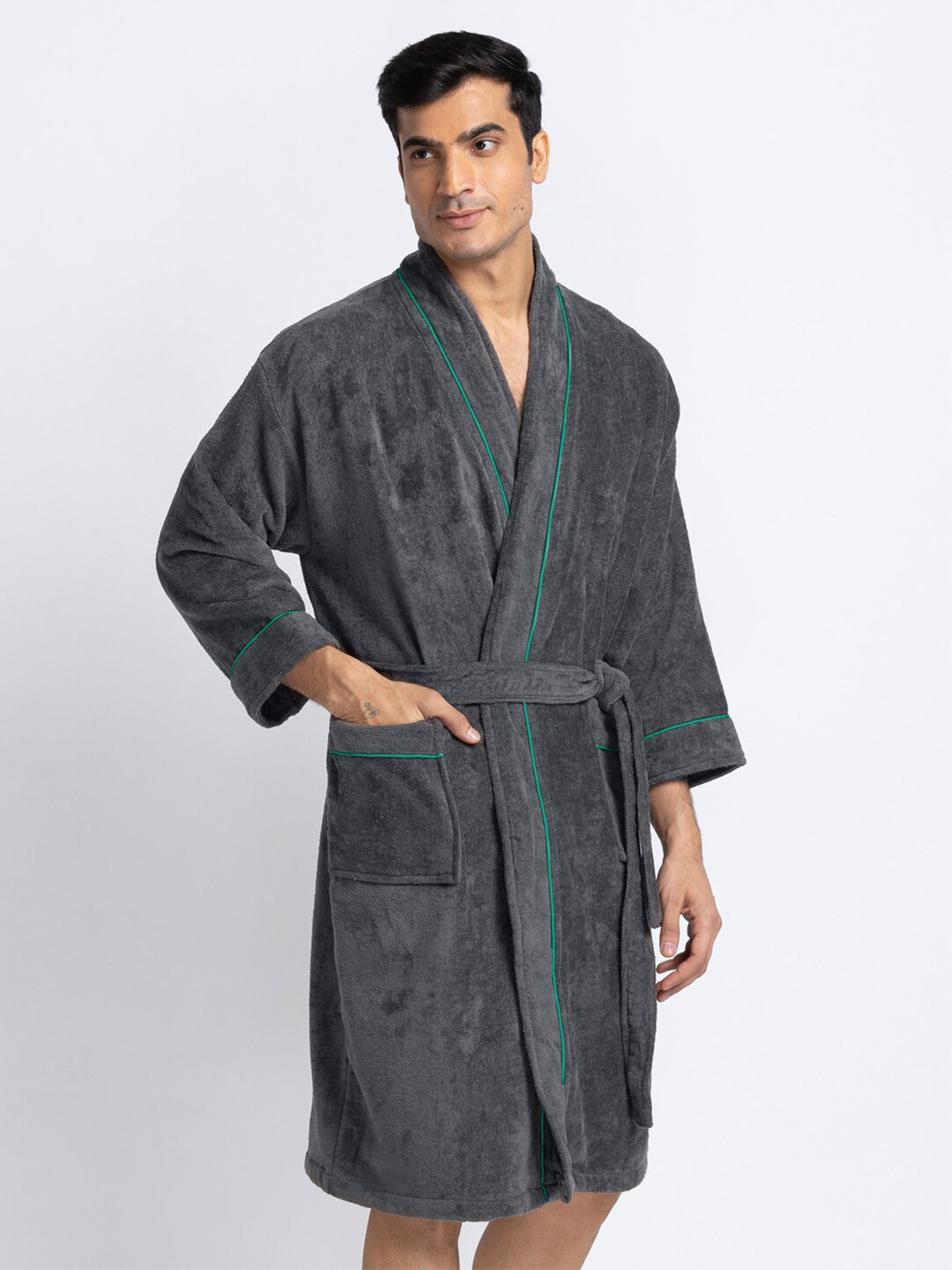 Buy BIANCA Grey Micro Terry Antimicrobial Bath Robe - Bath Robe for ...