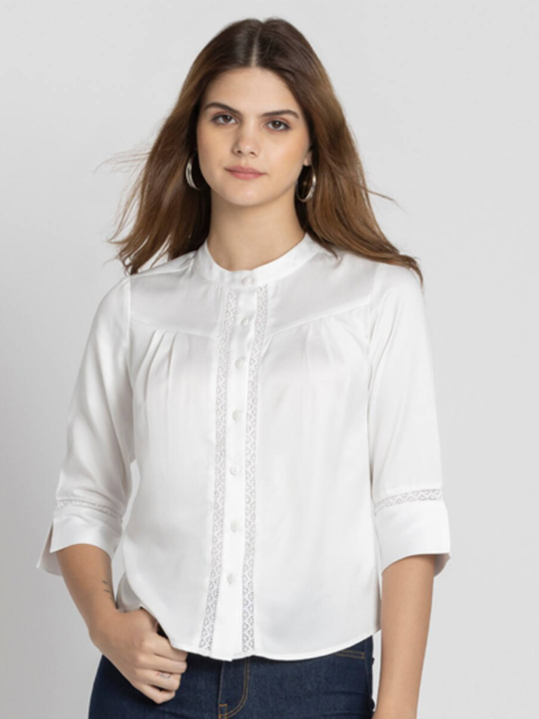 Buy SHAYE Band Collar Smart Casual Shirt - Shirts for Women 26743078 ...