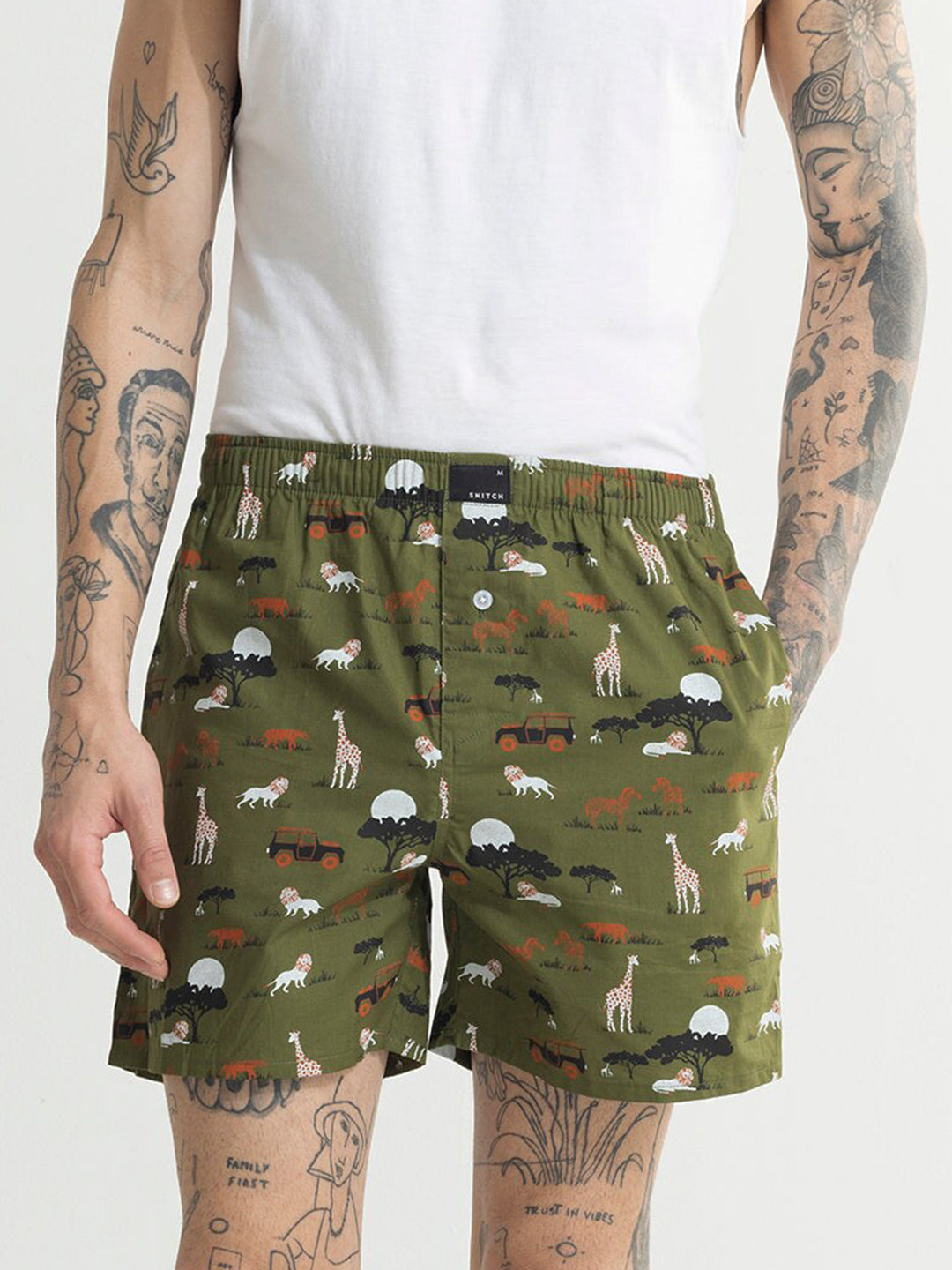 Buy Snitch Green Animal Printed Cotton Boxers 4MSBX9221 02 S - Boxers ...