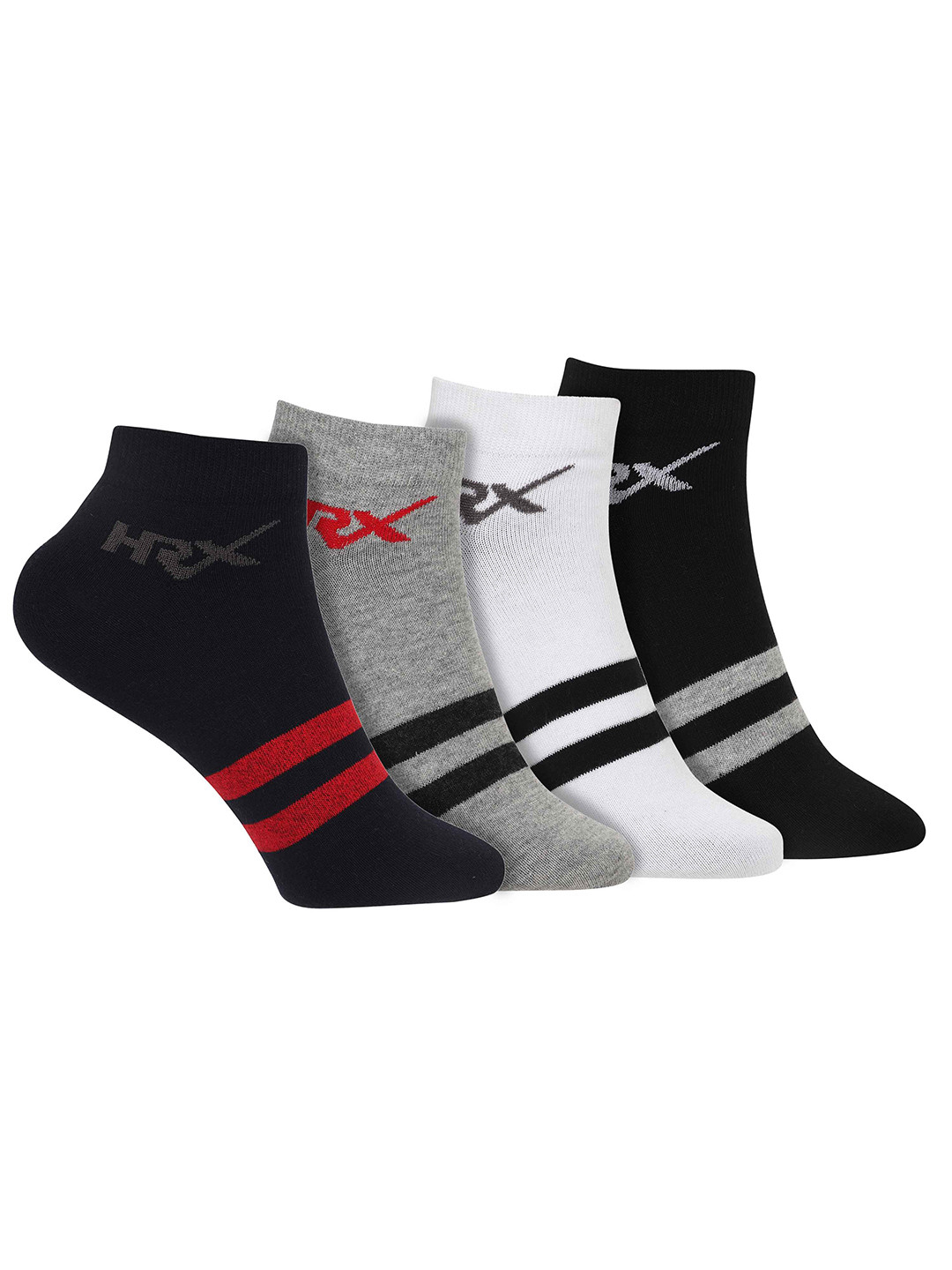 Buy HRX By Hrithik Roshan Men Black & Grey Pack Of 4 Patterned Ankle ...