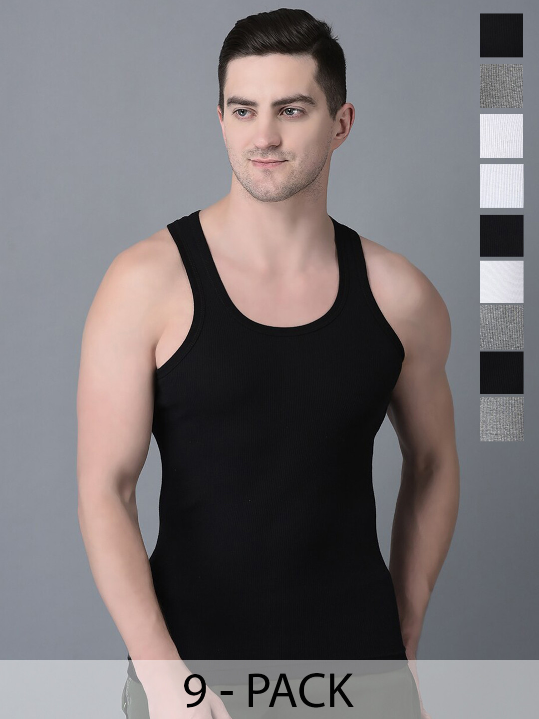 Buy Dollar Bigboss Men Solid Pack Of 9 Cotton Vest - Innerwear Vests ...