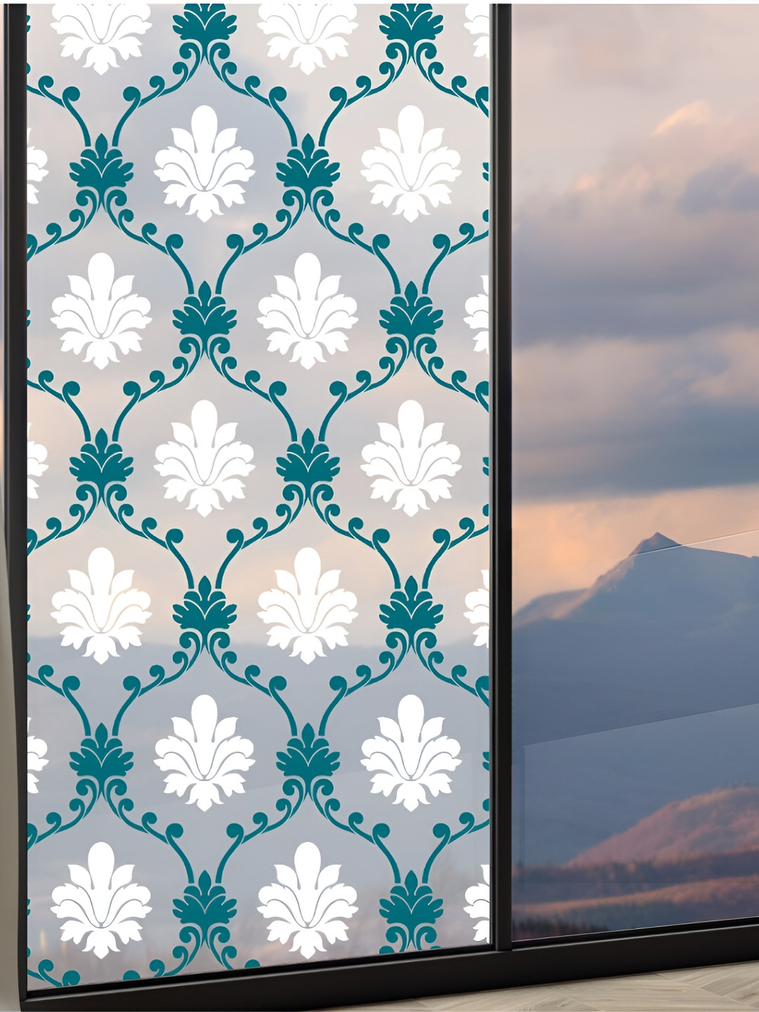 Buy CVANU Transparent & Teal Green Printed Self Adhesive Window Film ...