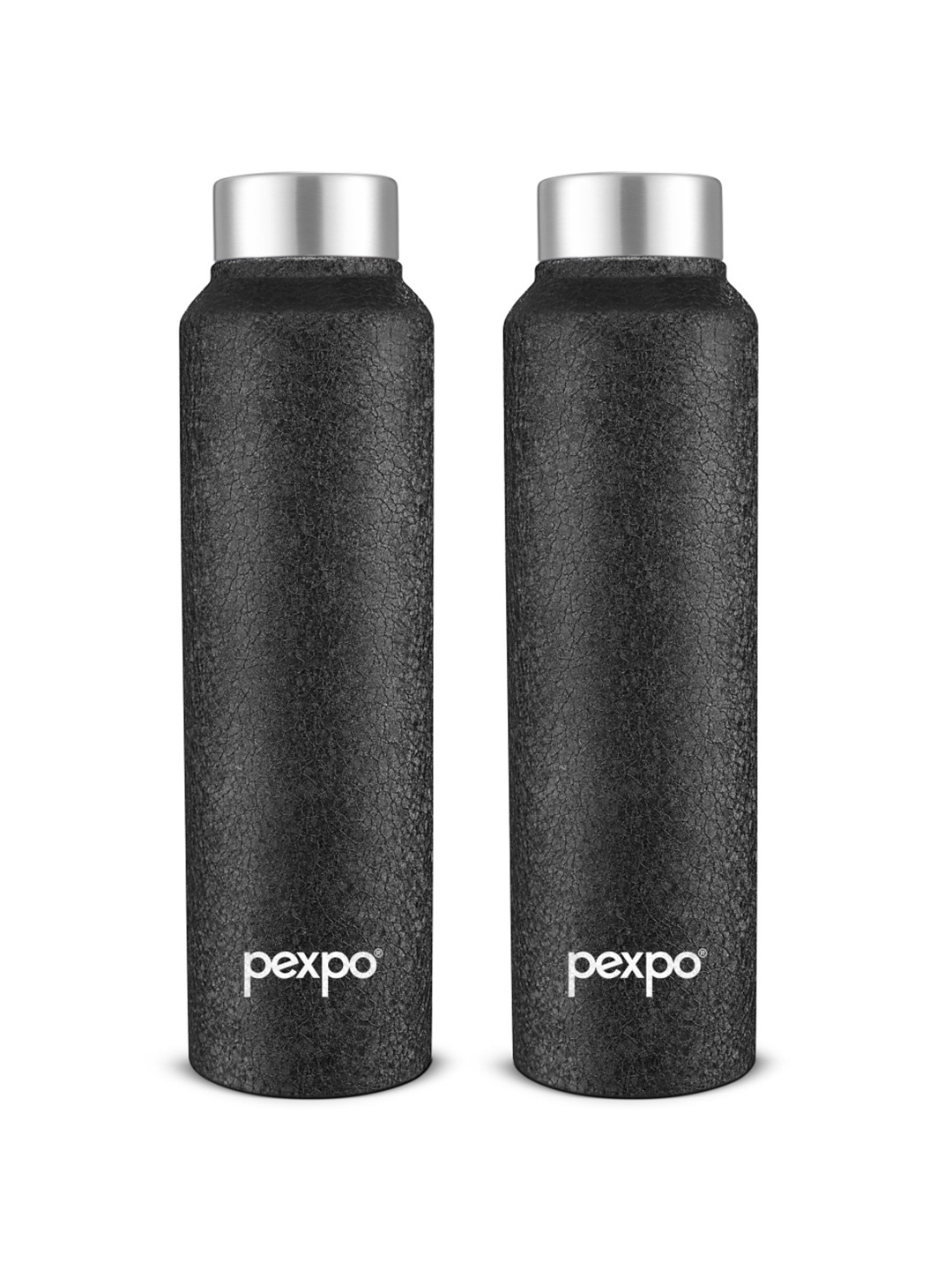 Buy Pexpo CHROMO 2pc Fridge Water Bottle Single Wall Black Stainless ...