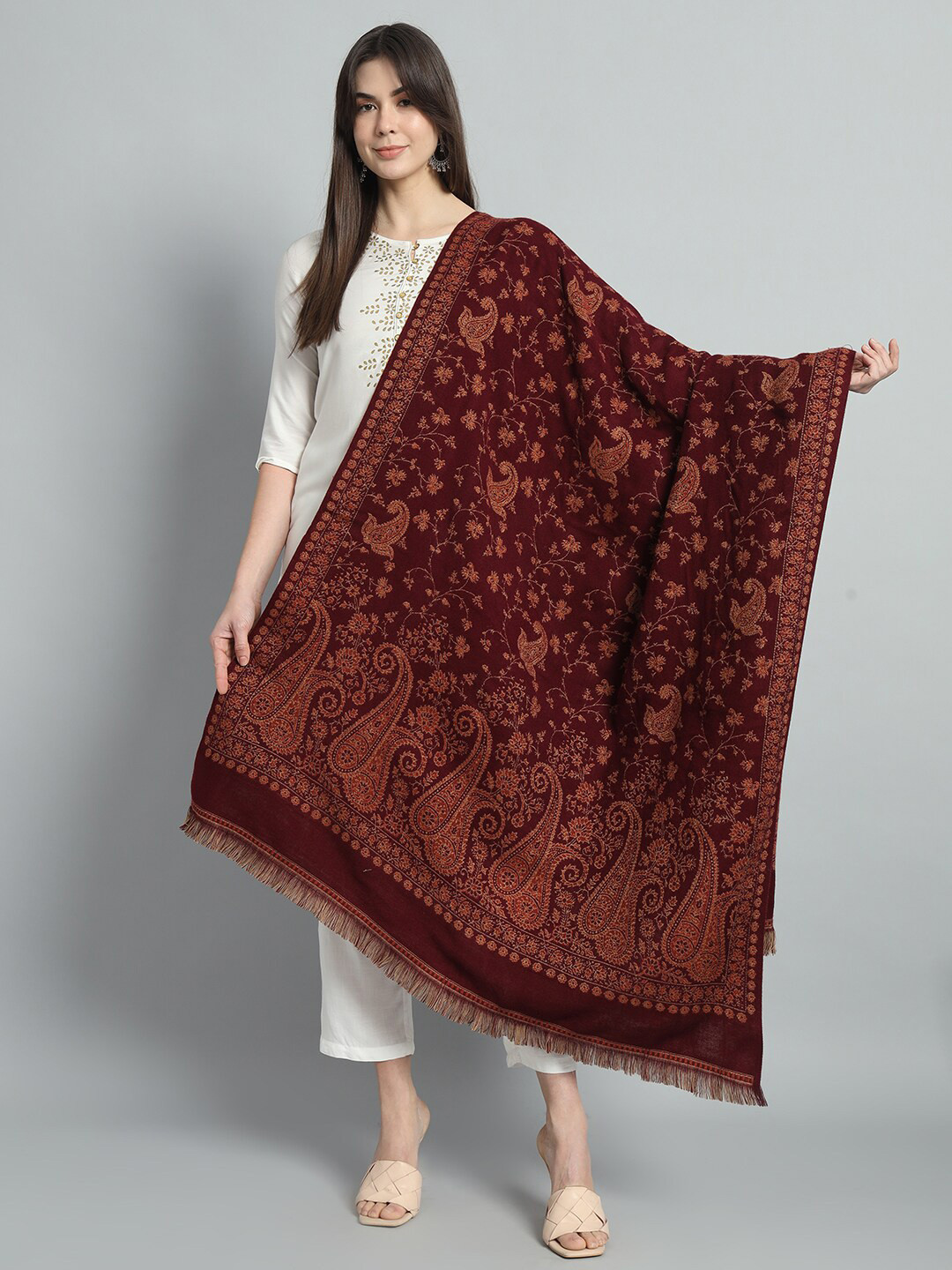 Buy HANDICRAFT PALACE Paisley Woven Design Jamawar Shawl - Shawl for ...