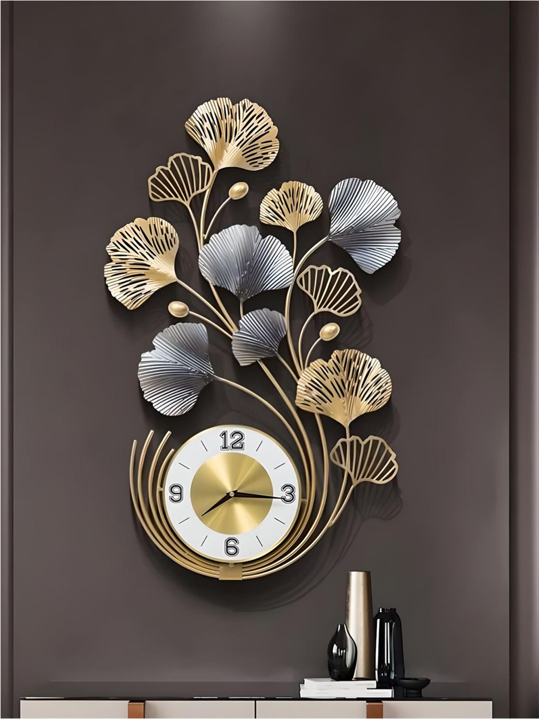 Buy The Art House Grey & Gold Toned Abstract Shaped Metal Wall Clock ...