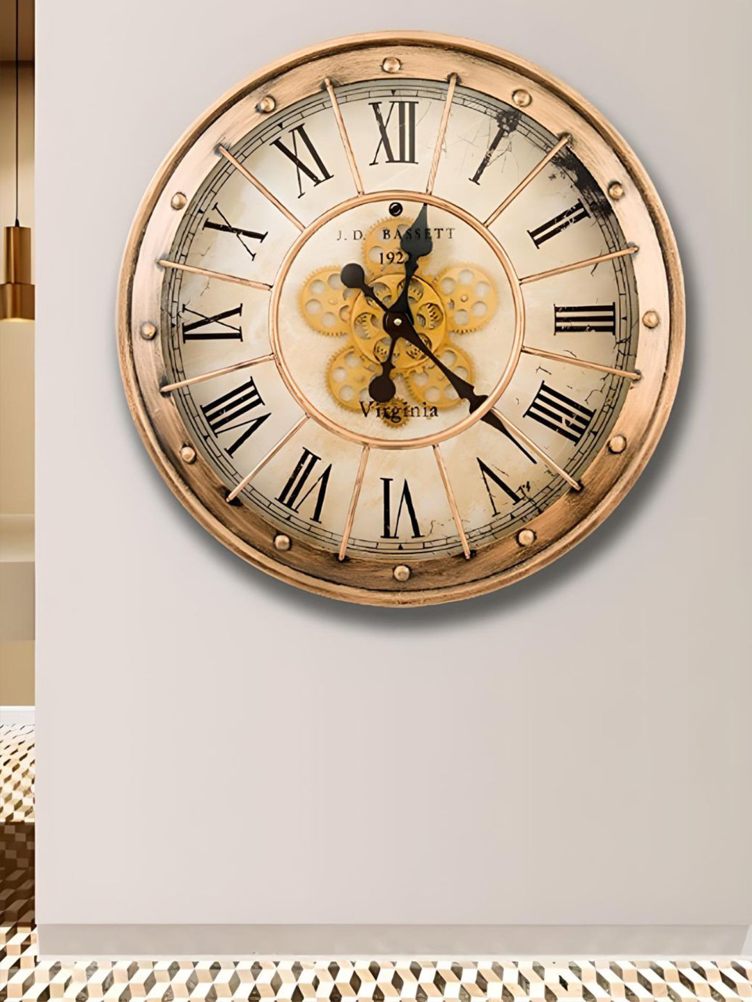 Buy The Art House Gold Toned & White Textured Round Shaped Contemporary ...