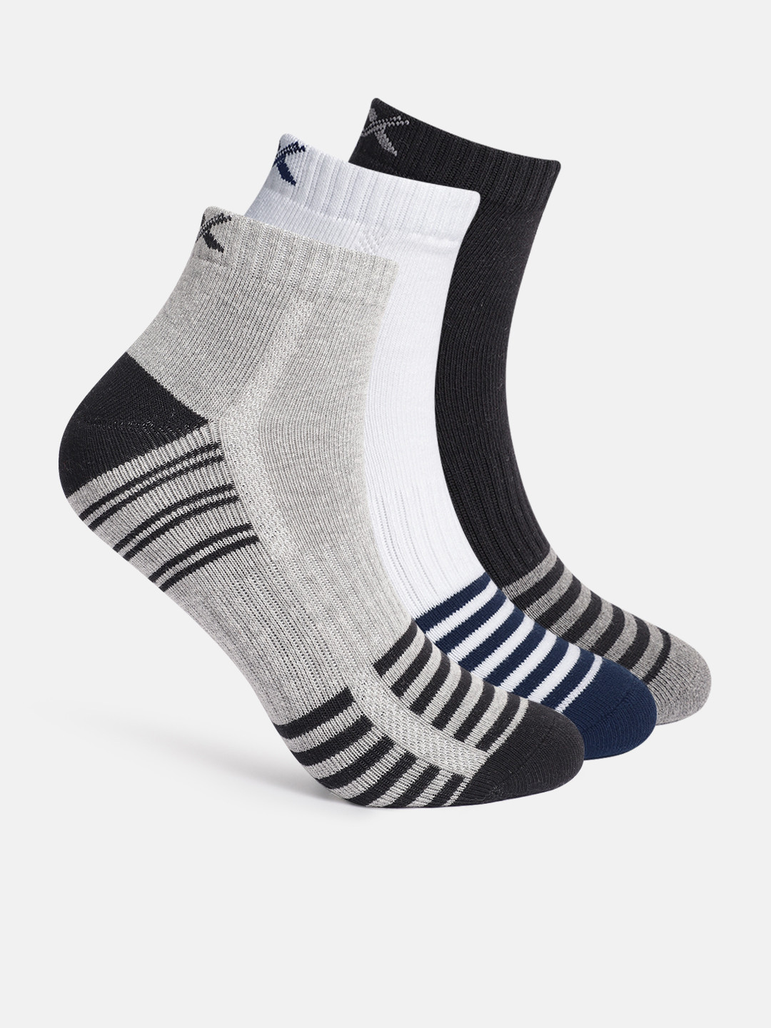 Buy HRX By Hrithik Roshan Men Pack Of 3 Striped Above Ankle Socks ...