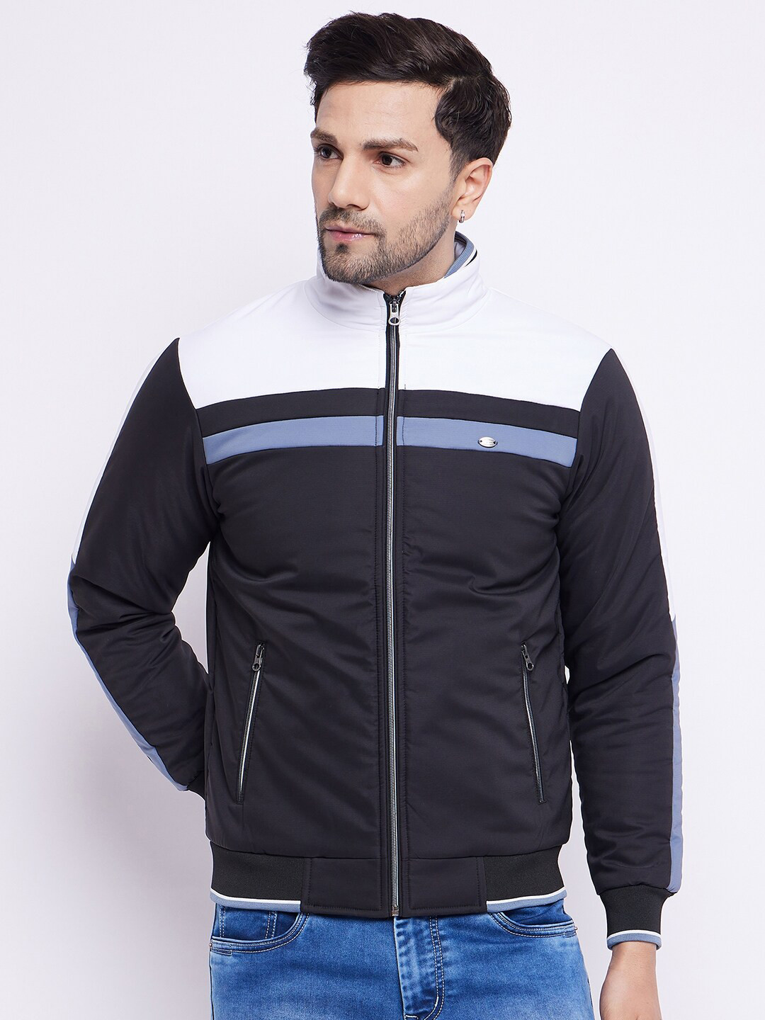 Buy Duke Colourblocked Mock Collar Long Sleeves Bomber Jacket - Jackets ...