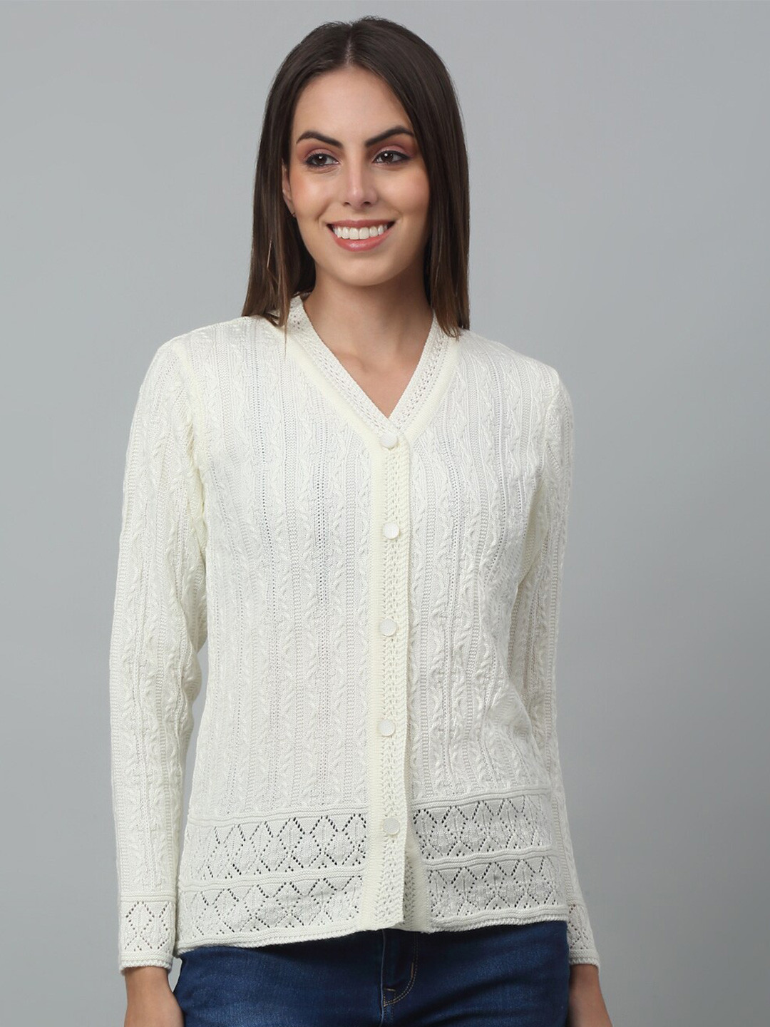 Buy Cantabil Cable Knit Self Design Acrylic Cardigan Sweater - Sweaters ...