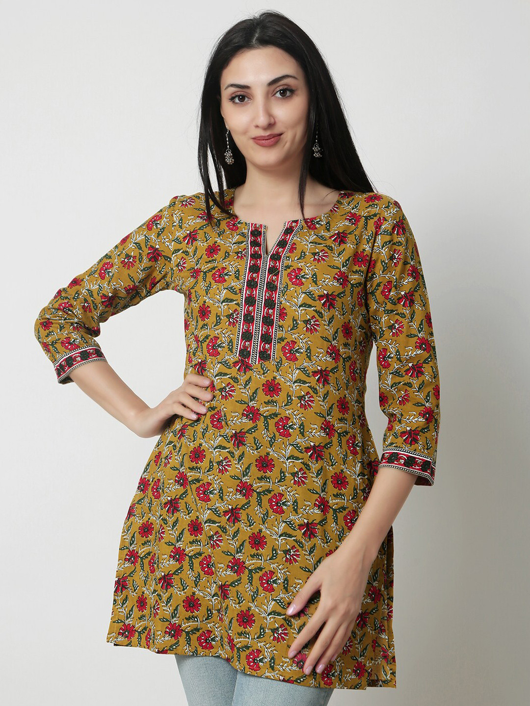 Buy KALINI Floral Printed A Line Cotton Opaque Casual Top - Tops for ...