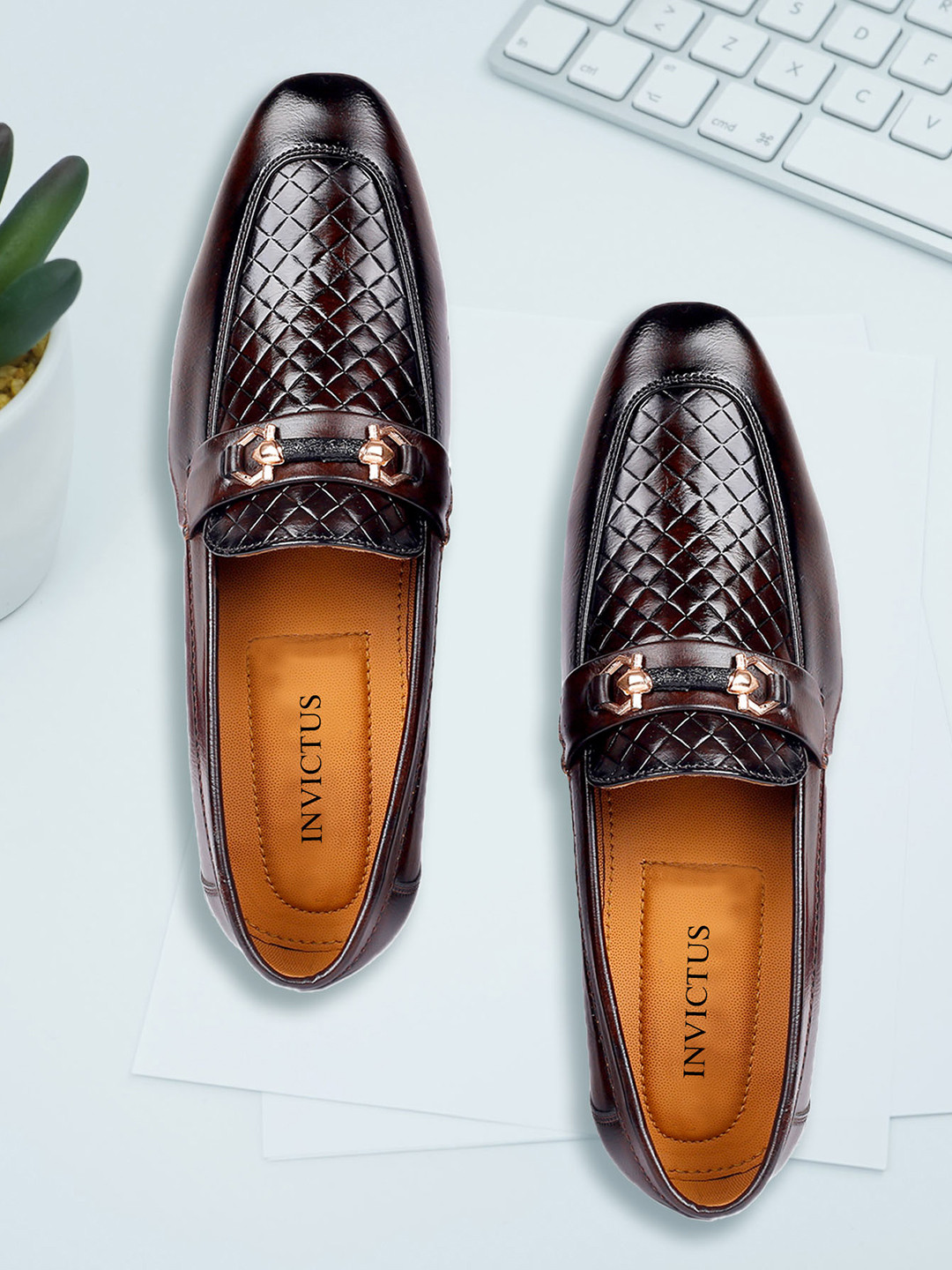 Buy INVICTUS Men Square Toe Textured Loafers - Formal Shoes for Men ...