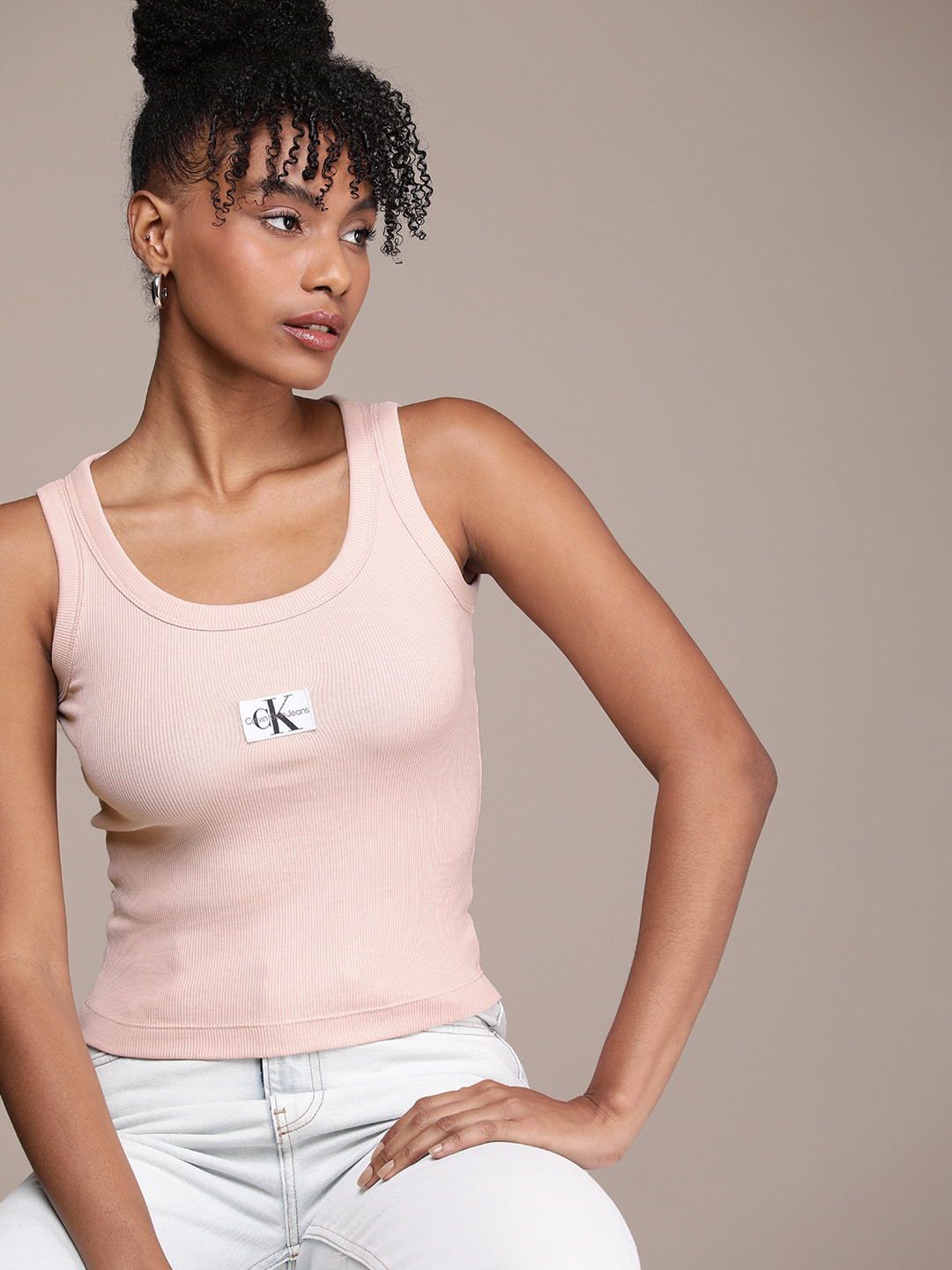 Buy Calvin Klein Jeans Sleeveless Ribbed Tank Top - Tops for Women ...