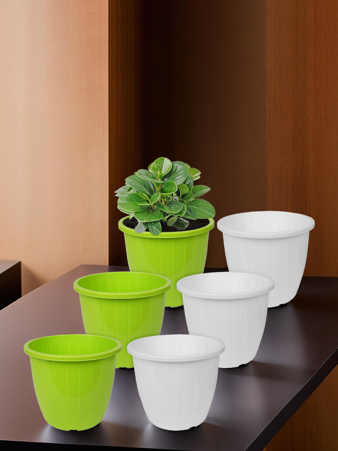 Buy Kuber Industries Green & White 6 Pieces Balcony Textured Planters ...