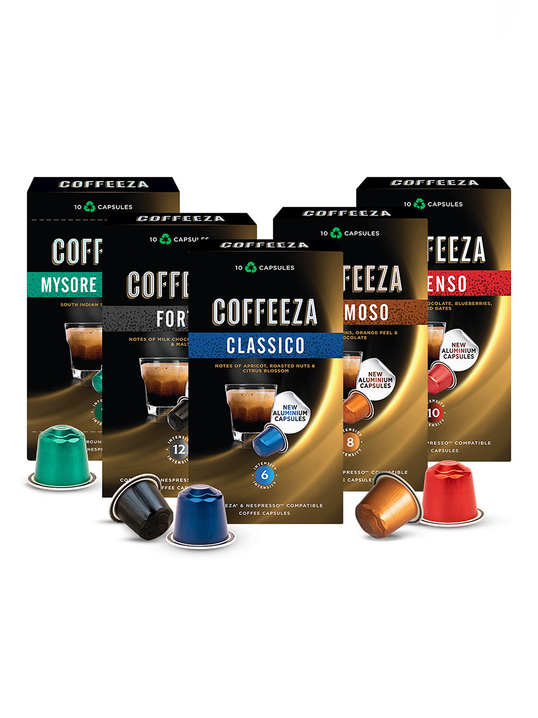 Buy Coffeeza Pack Of 5 Aluminium Coffee Capsules Favorites Variety Pack ...