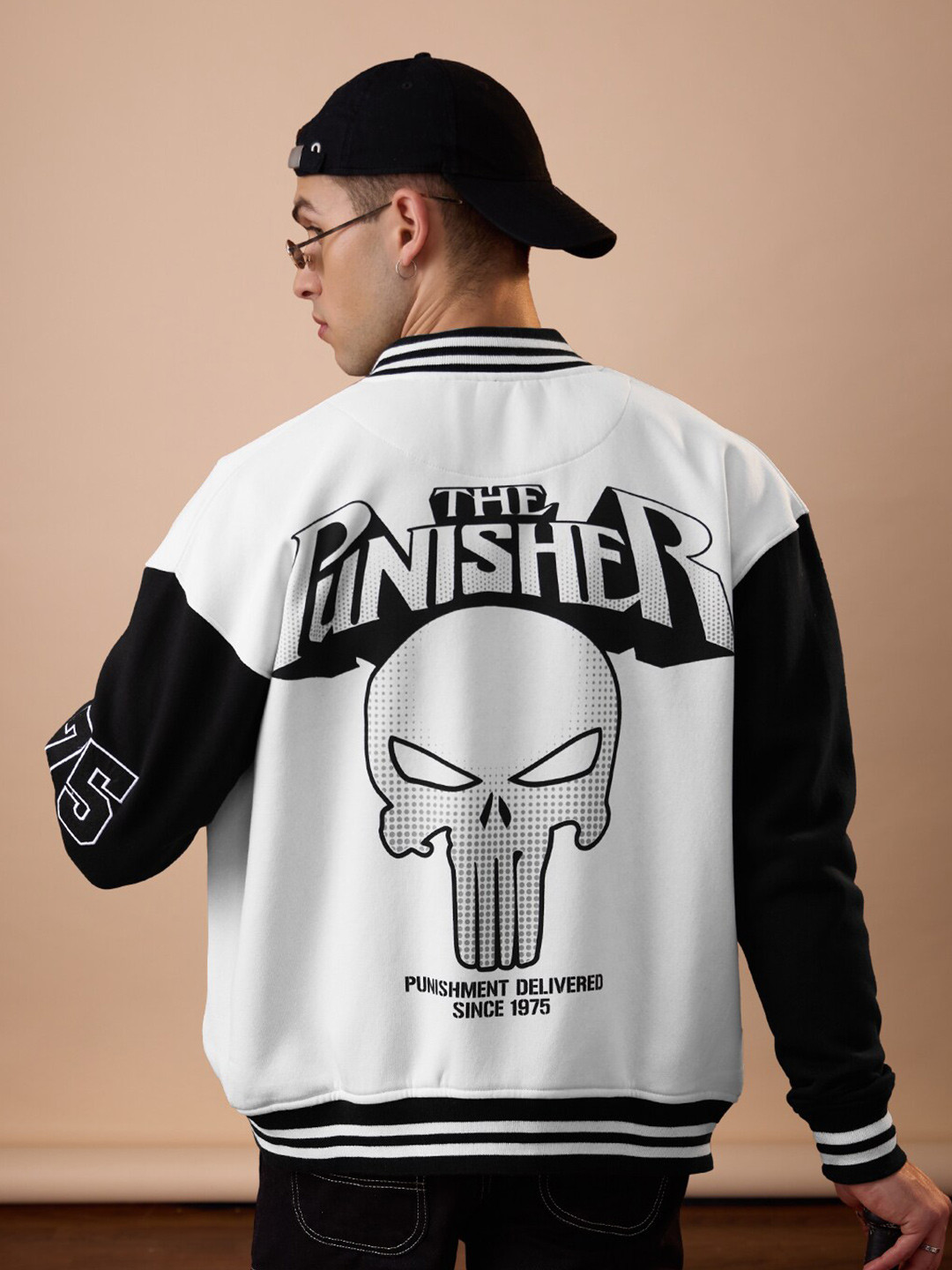 Buy The Souled Store White Punisher Printed Lightweight Varsity Jacket ...