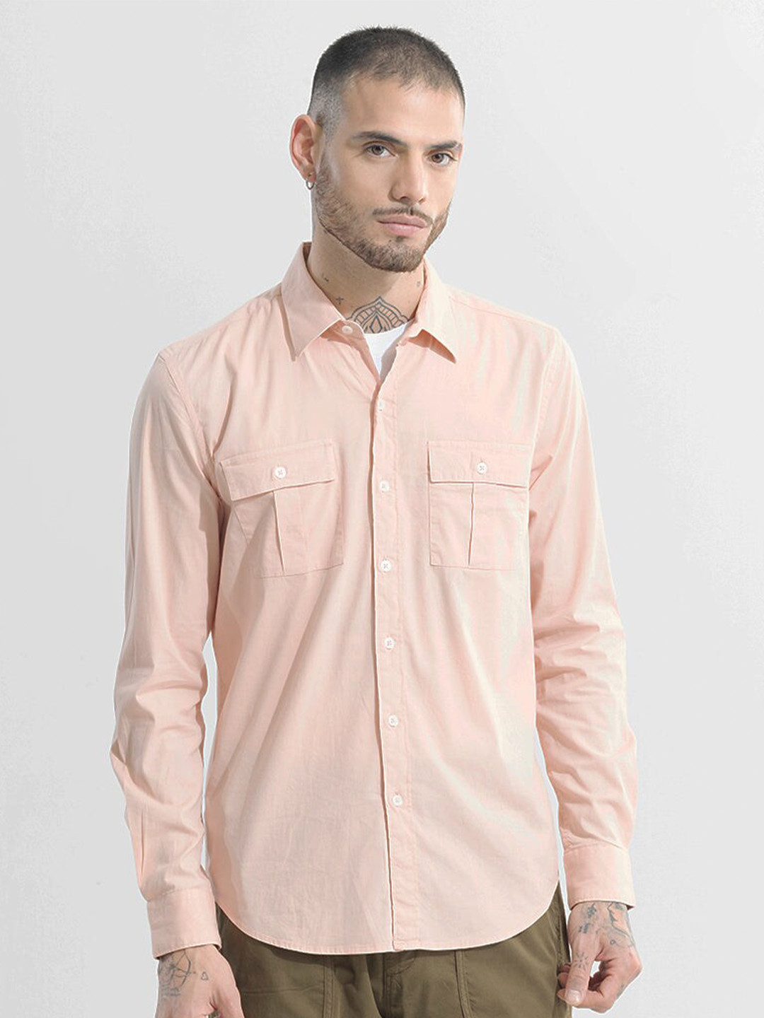 Buy Snitch Pink Classic Duple Pocket Slim Fit Casual Shirt - Shirts for ...
