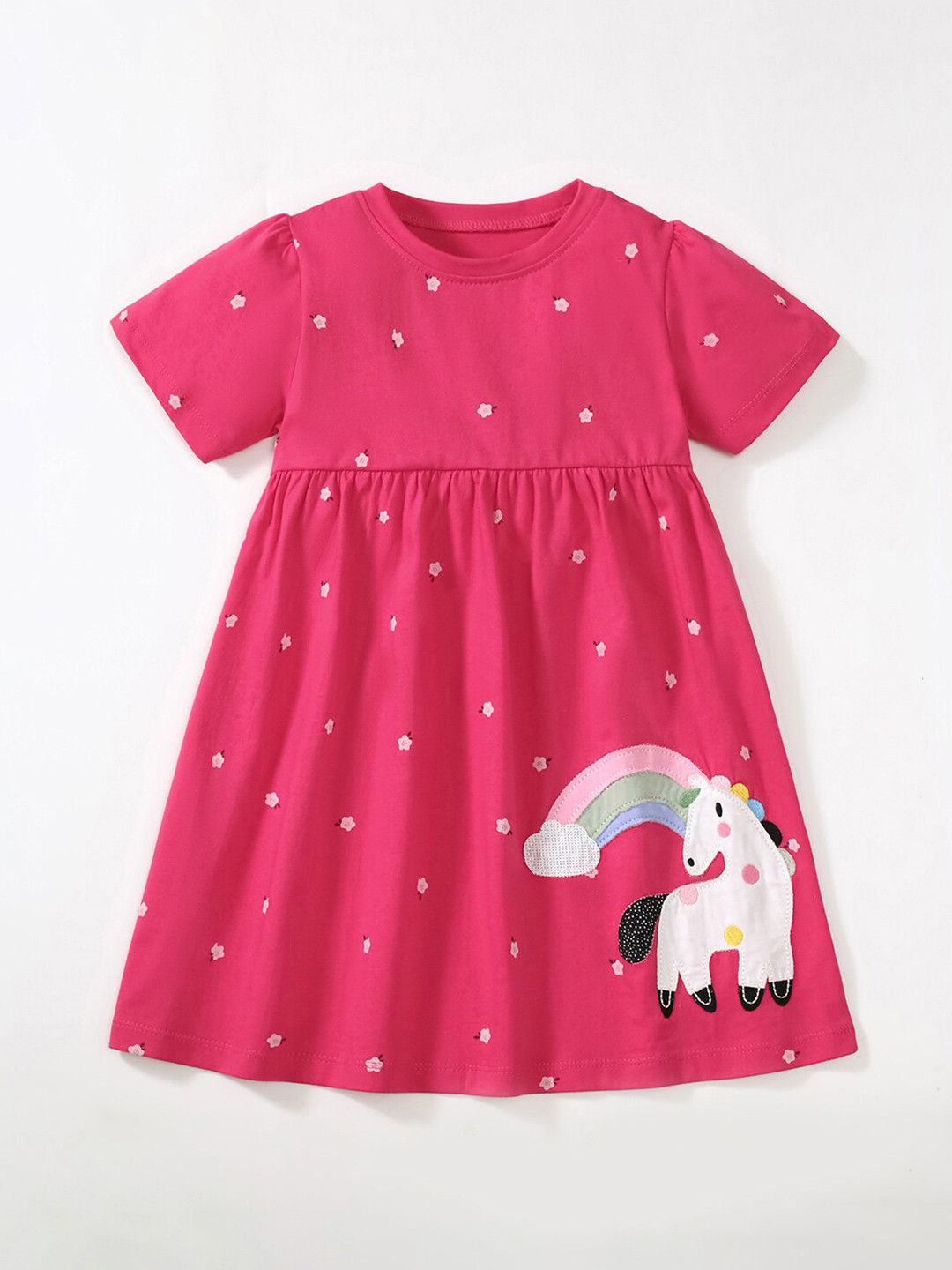 Buy StyleCast Girls Red And White Applique Work Pure Cotton Fit And ...