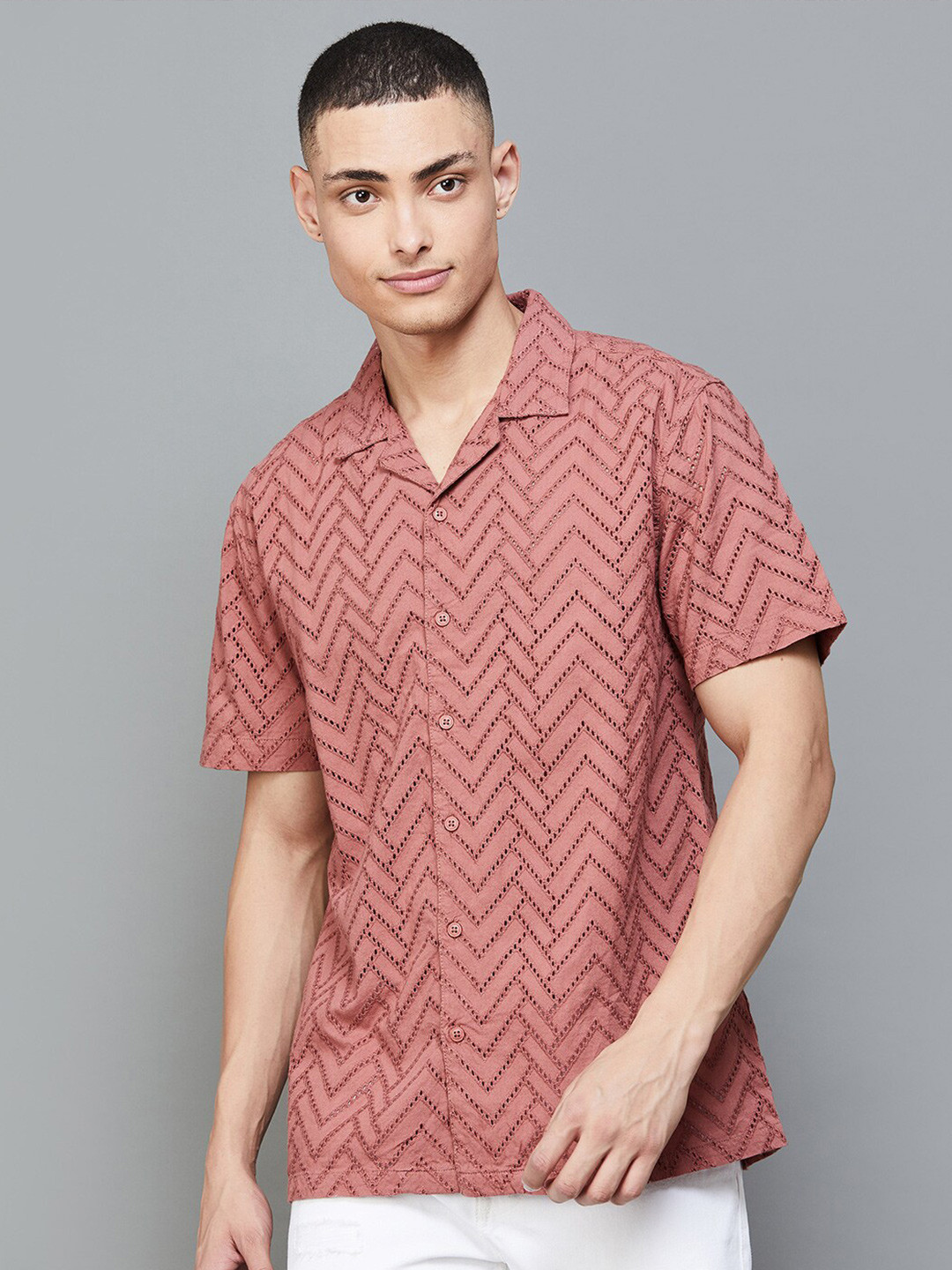 Buy Forca By Lifestyle Geometric Printed Spread Collar Cotton Opaque ...