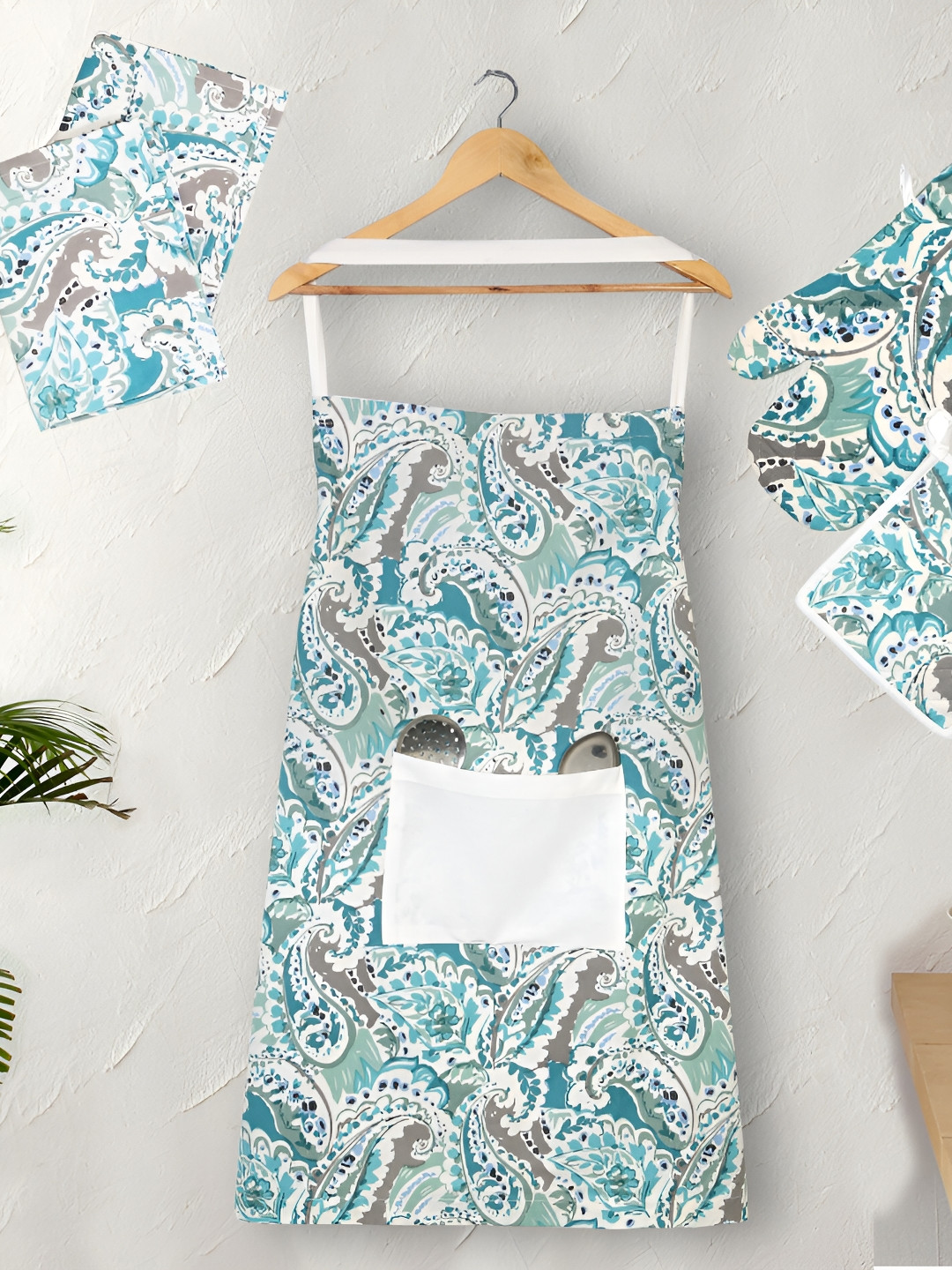 Buy Texstylers Blue & White 5 Pieces Paisley Printed Kitchen Linen Sets ...