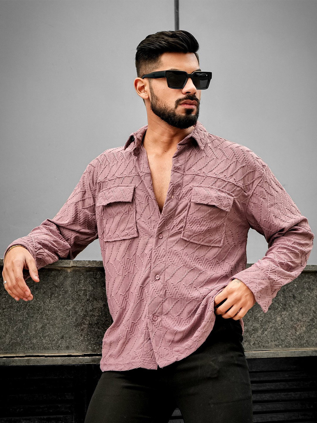 Buy Maniac Classic Horizontal Striped Spread Collar Cotton Casual Shirt ...