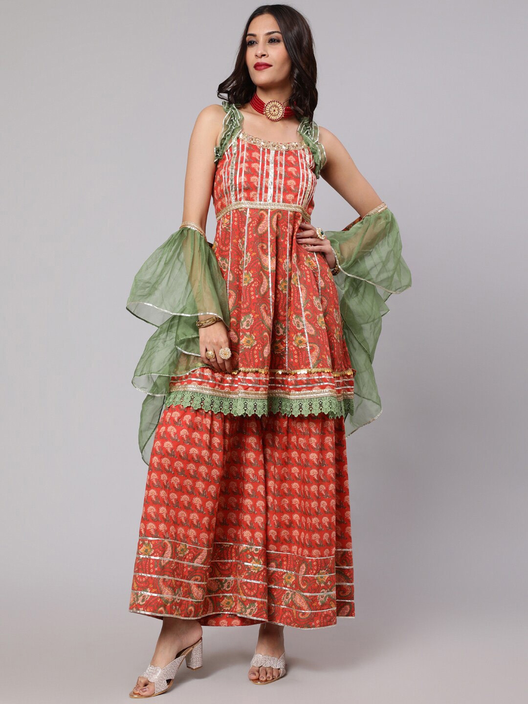 Buy Anouk Ethnic Motifs Printed Empire Gotta Patti Pure Cotton A Line