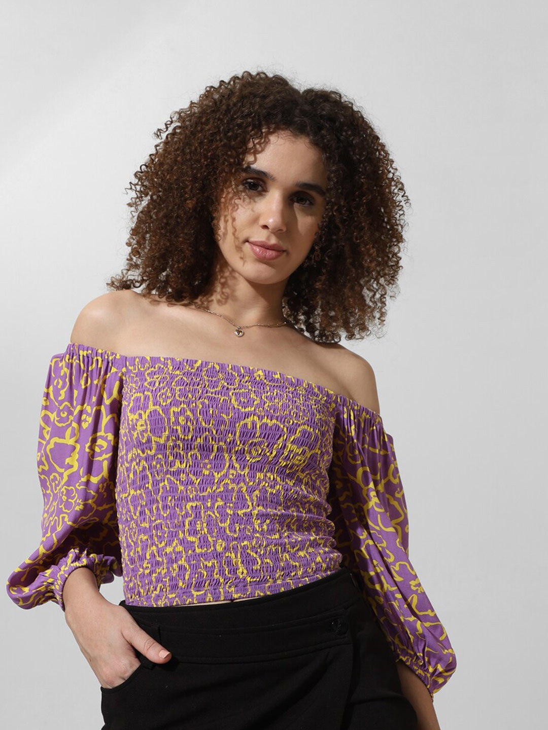 Buy ONLY Floral Print Off Shoulder Puff Sleeve Bardot Top - Tops for ...