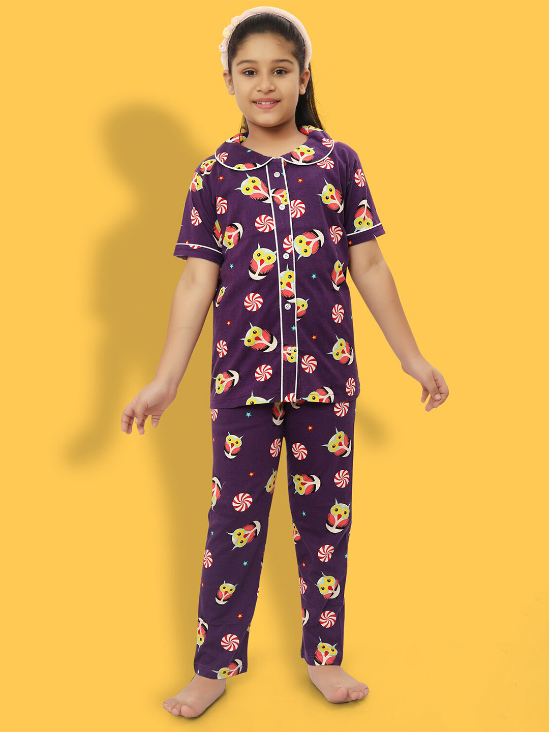 Buy Ninos Dreams Girls Graphic Printed Pure Cotton Night Suit - Night ...