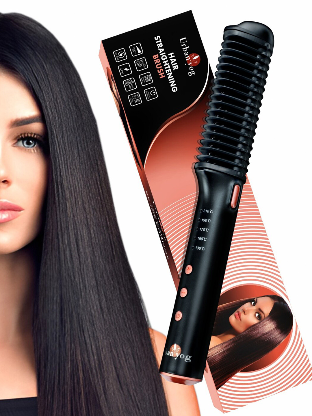Buy URBANYOG Hair Straightening Brush With Ceramic Coated Plates Black ...