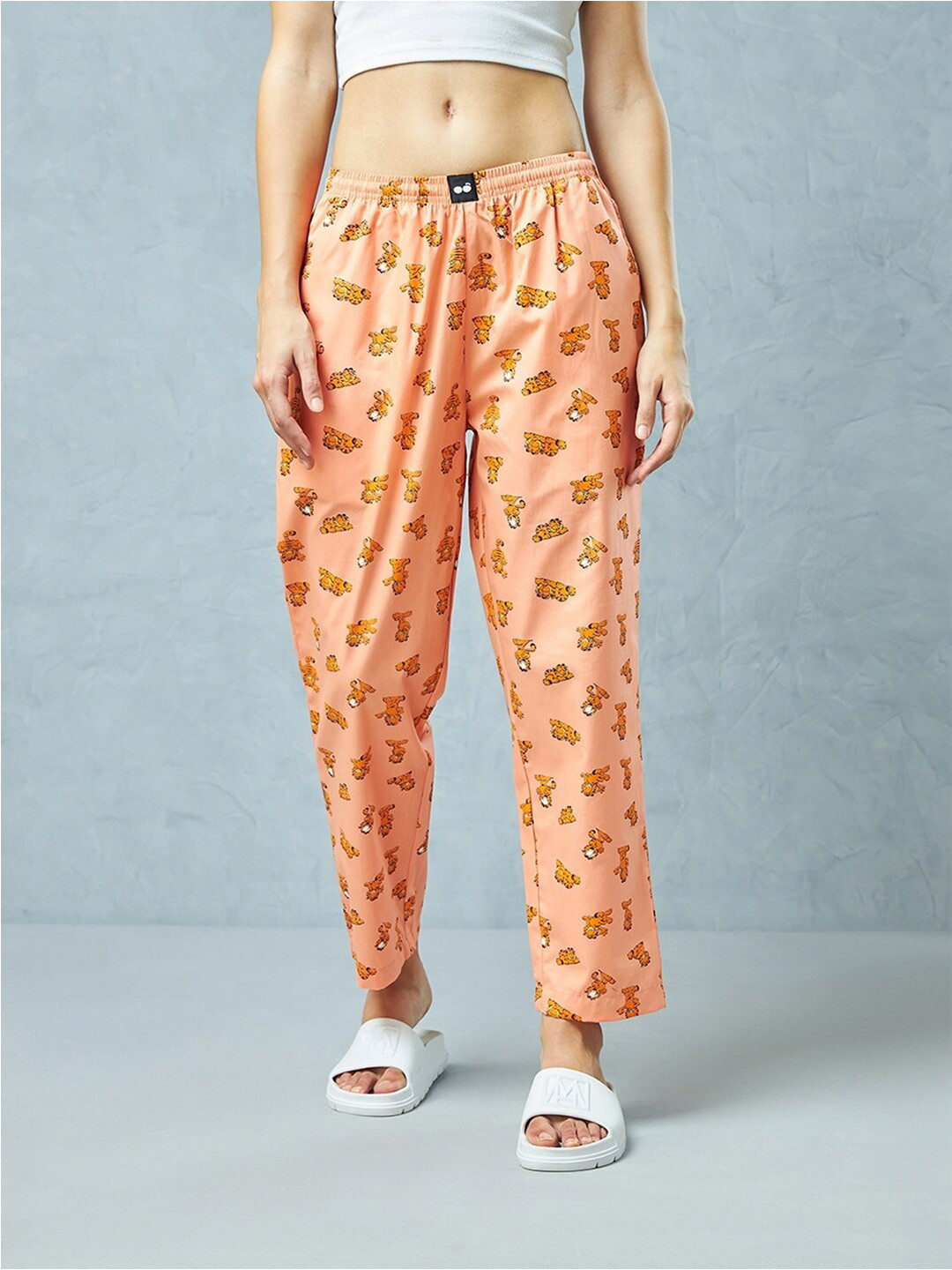 Buy Bewakoof Women Garfield Printed Mid Rise Pure Cotton Pyjamas ...