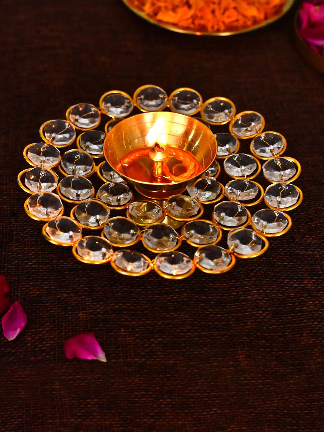 Buy DecorTwist Gold Toned Crystal Akhand Diya - Pooja Essentials for ...