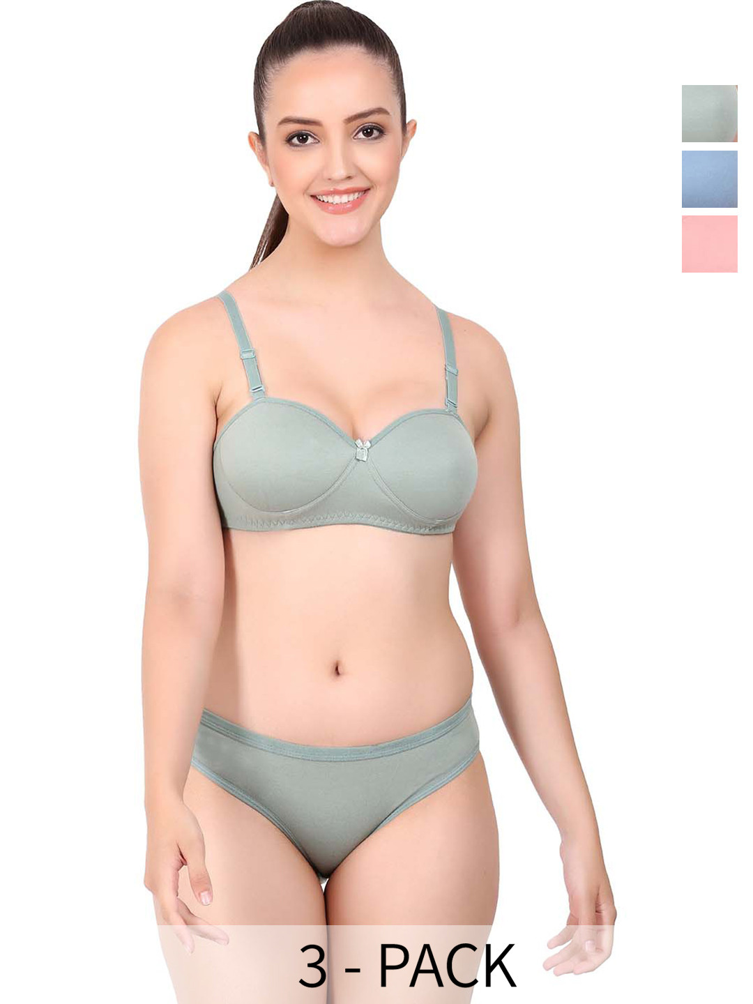 Buy PIBU Pack Of 3 Lightly Padded Cotton Lingerie Set - Lingerie Set for Women 26812104 | Myntra