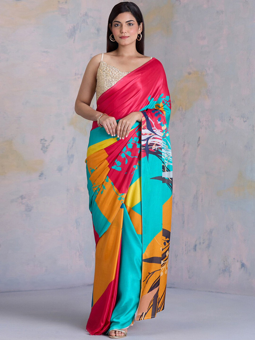 Buy Navyasa By Liva Abstract Print Satin Saree - Sarees for Women ...
