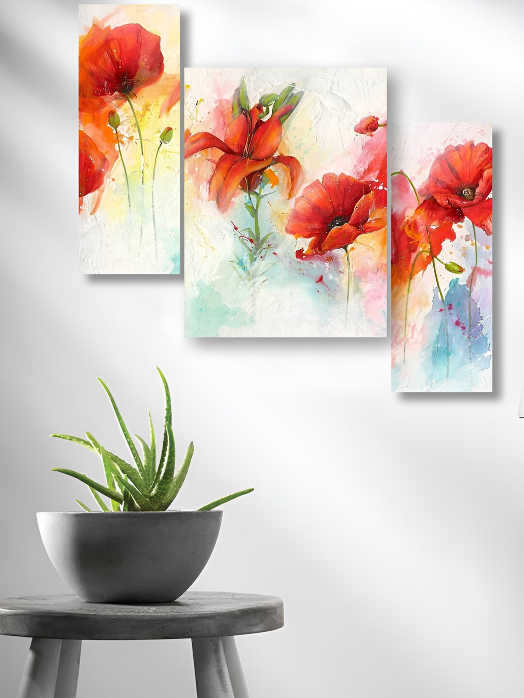 Buy WALLMAX Red 3 Pieces Synthetic Wooden Paintings Wall Art - Wall Art ...