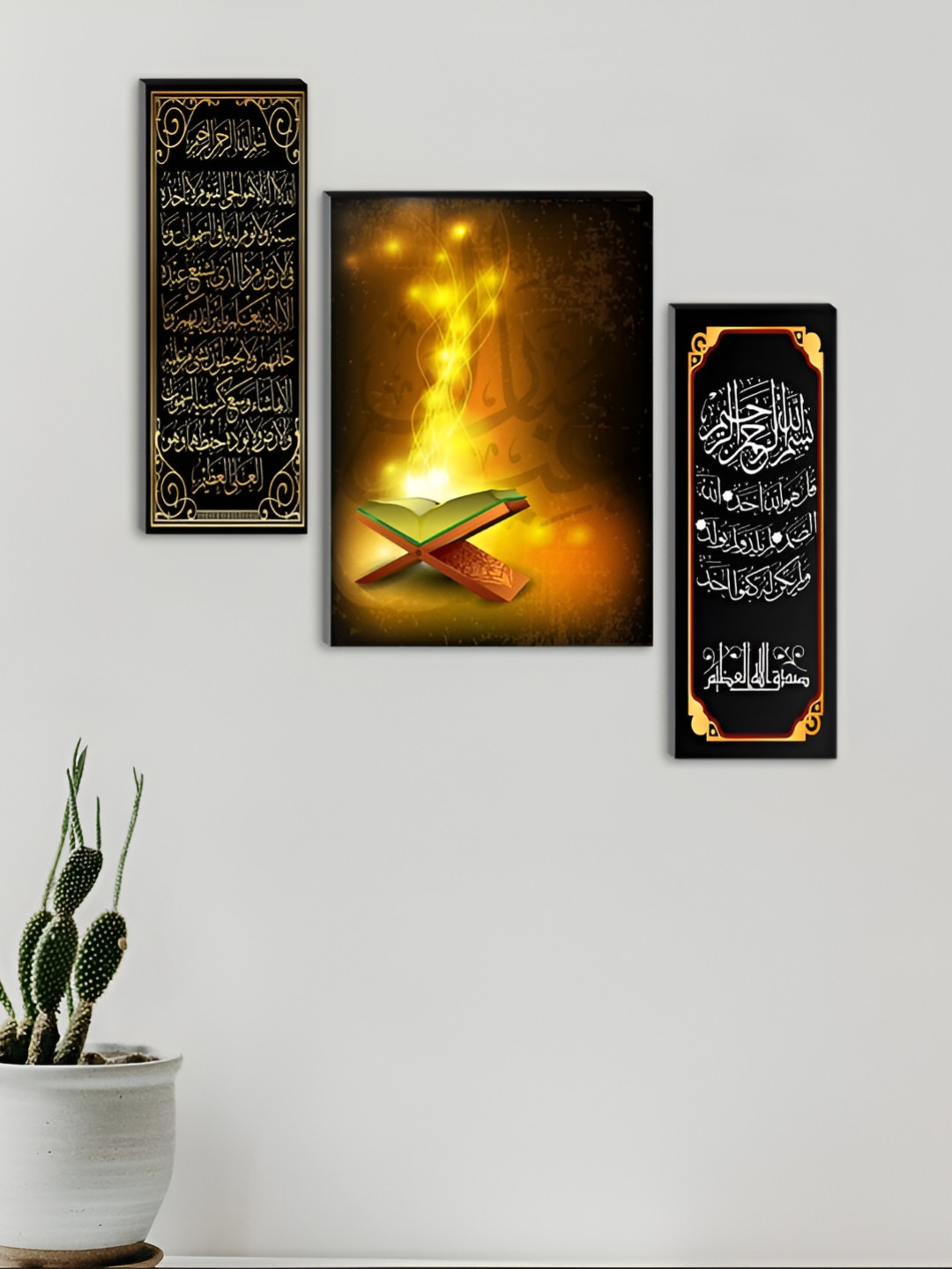 Buy WALLMAX Blue & Yellow 3 Pieces Synthetic Wooden Painting Wall Art ...
